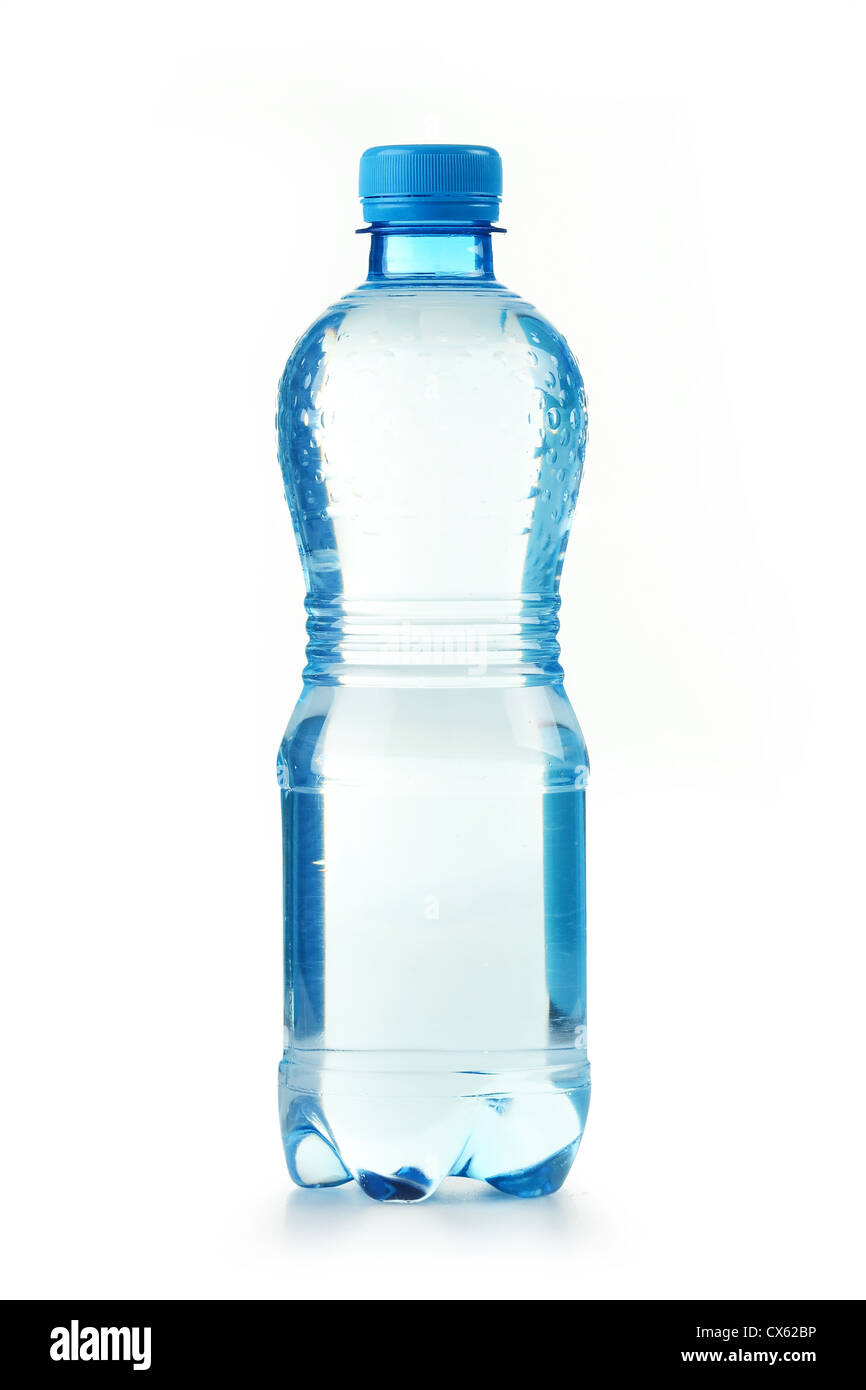 Polycarbonate plastic bottle of mineral water isolated on white ...
