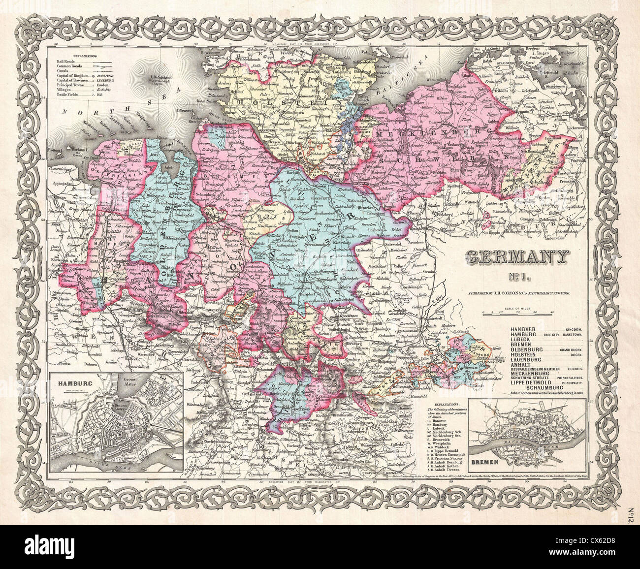 The 1855 Colton Map of Hanover and Holstein provides a historical view ...