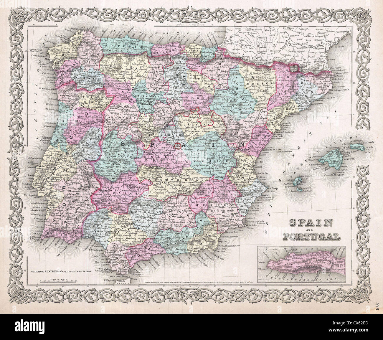 The 1855 Colton map of Spain provides a detailed representation of the ...