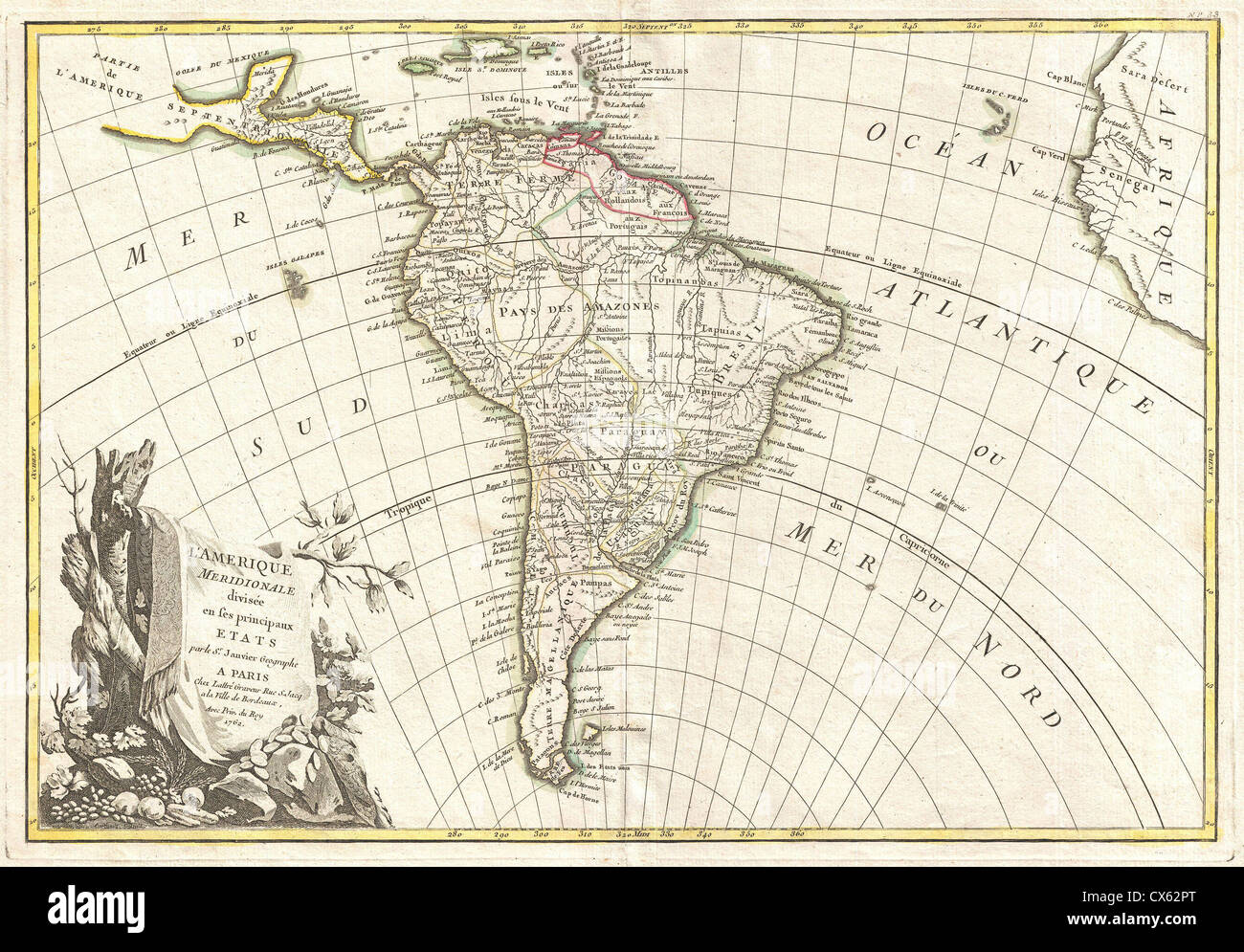 The 1762 Janvier map of South America provides a historical view of the ...