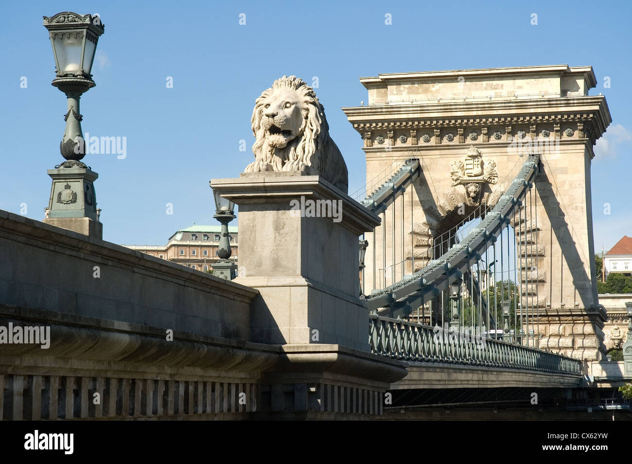 Budapest chain bridge lion hi-res stock photography and images - Alamy