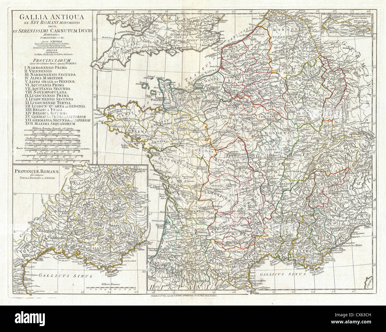 The 1794 Anville map depicts the Roman province of Gaul, offering ...