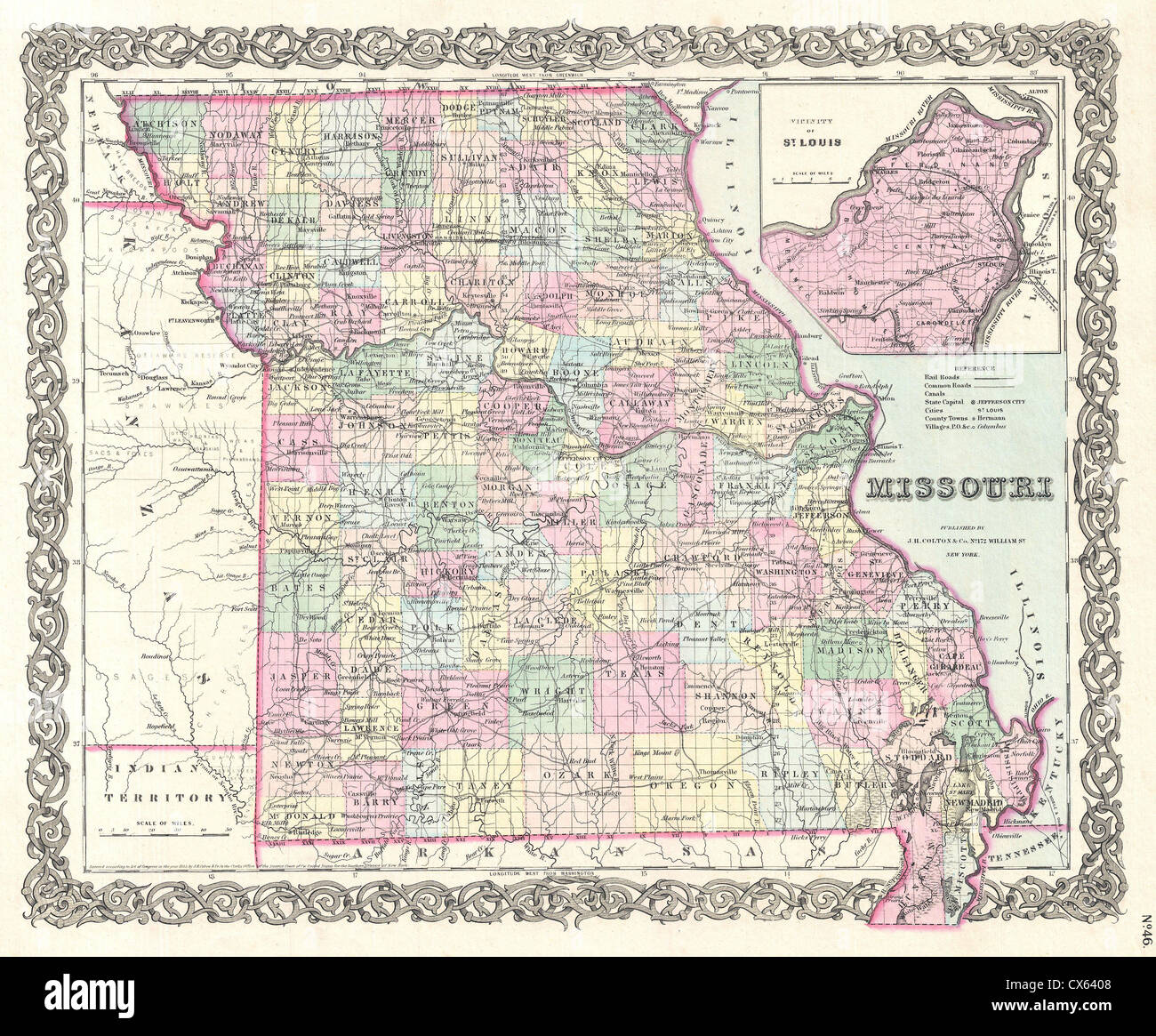 The 1855 Colton Map of Missouri is an antique map showcasing the ...