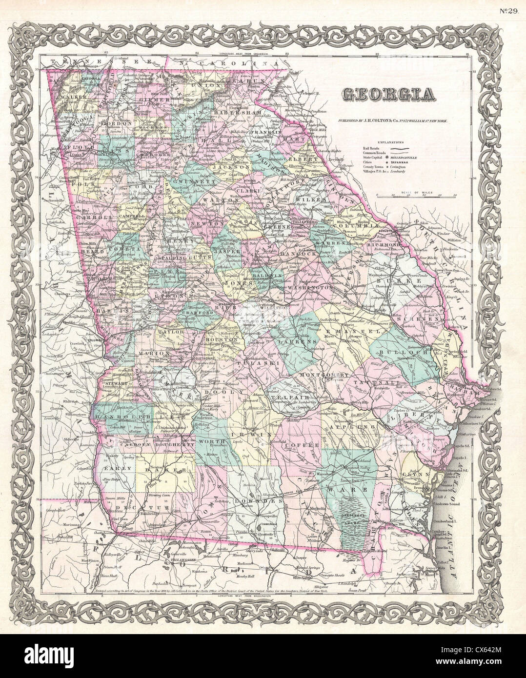The 1855 Colton Map of Georgia is an antique map showing Georgia’s ...