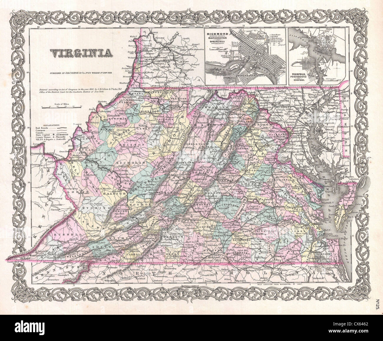 The 1855 Colton Map of Virginia is a historical cartographic ...
