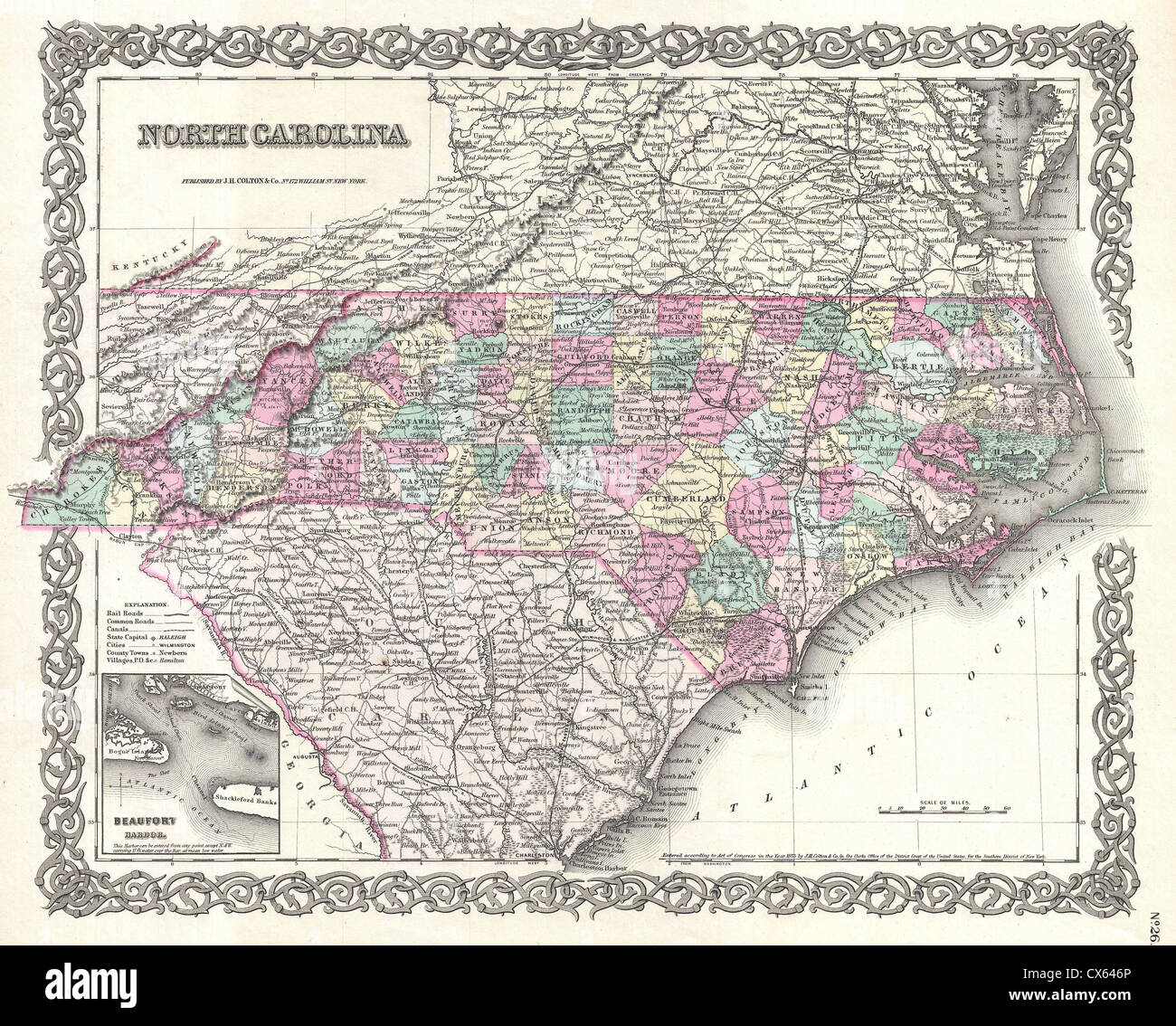 The 1855 Colton Map of North Carolina is an antique cartographic work ...