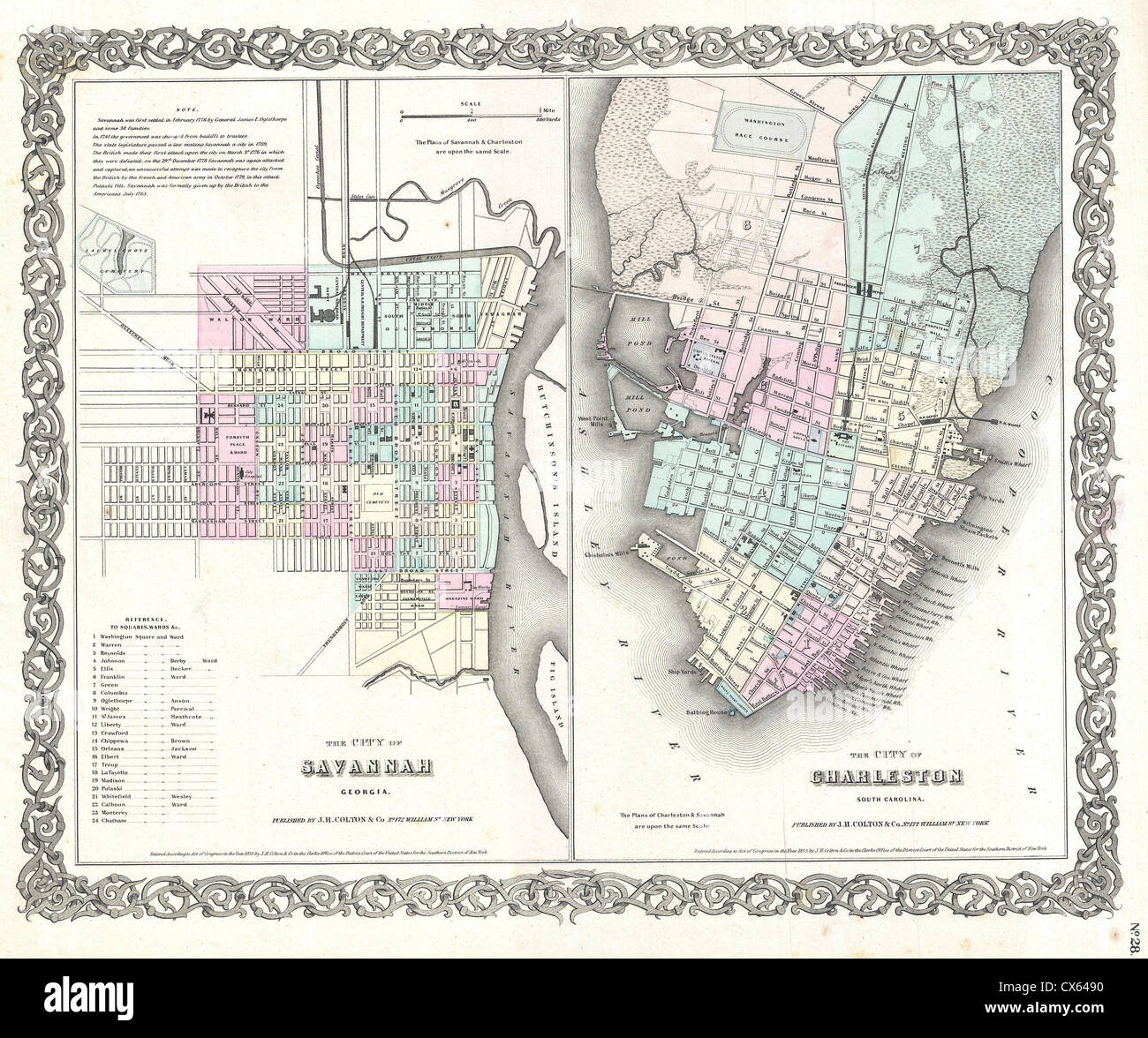 The 1855 Colton plan of Charleston and Savannah offers a historical ...