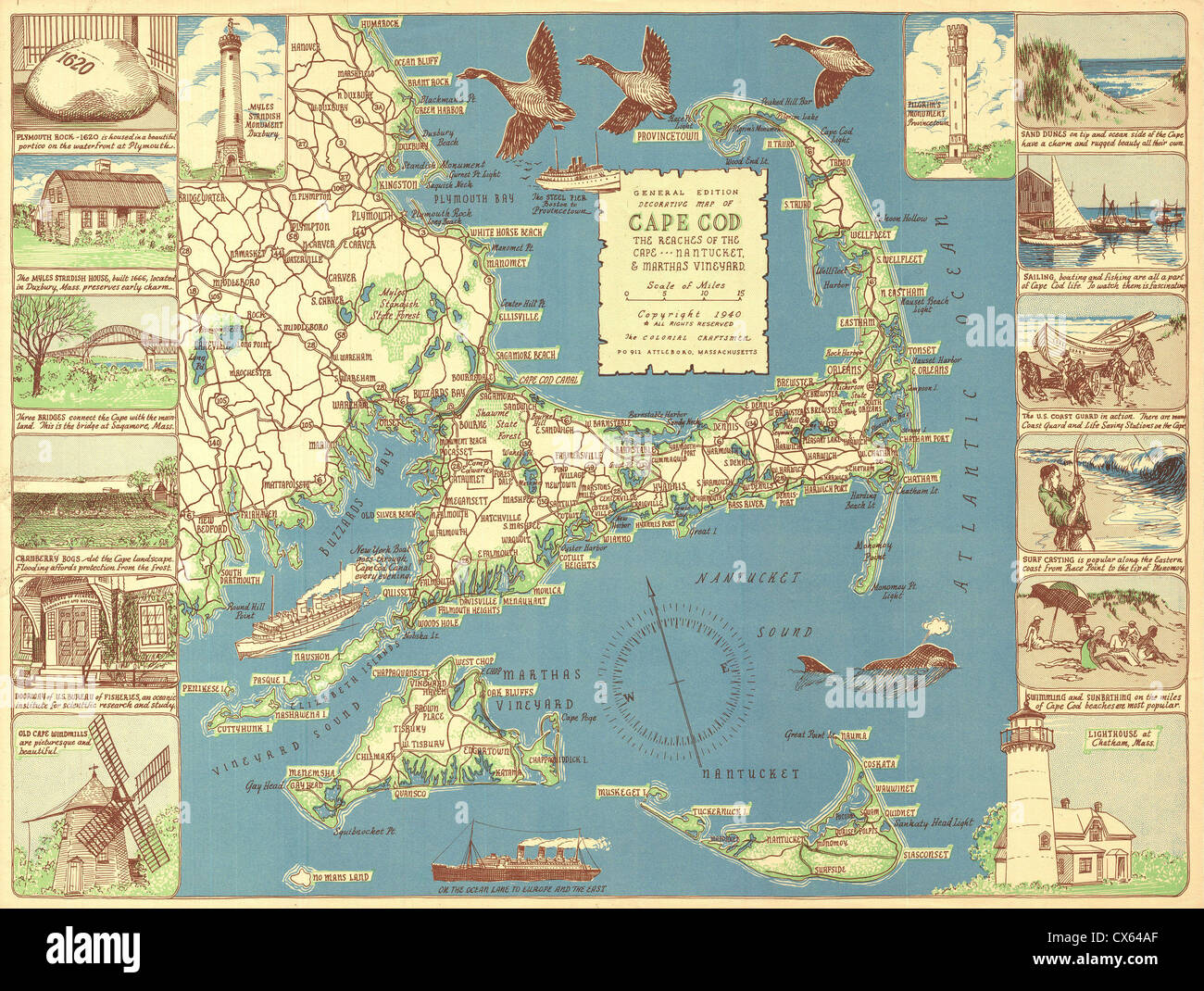 The 1940 Colonial Craftsman Decorative Map of Cape Cod, Massachusetts ...