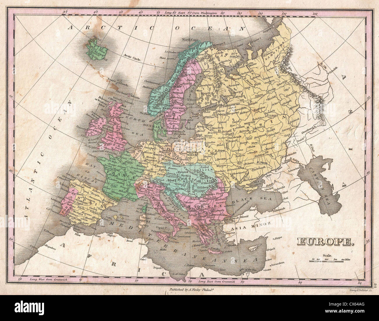 The 1827 Finley map of Europe offers a detailed view of European ...