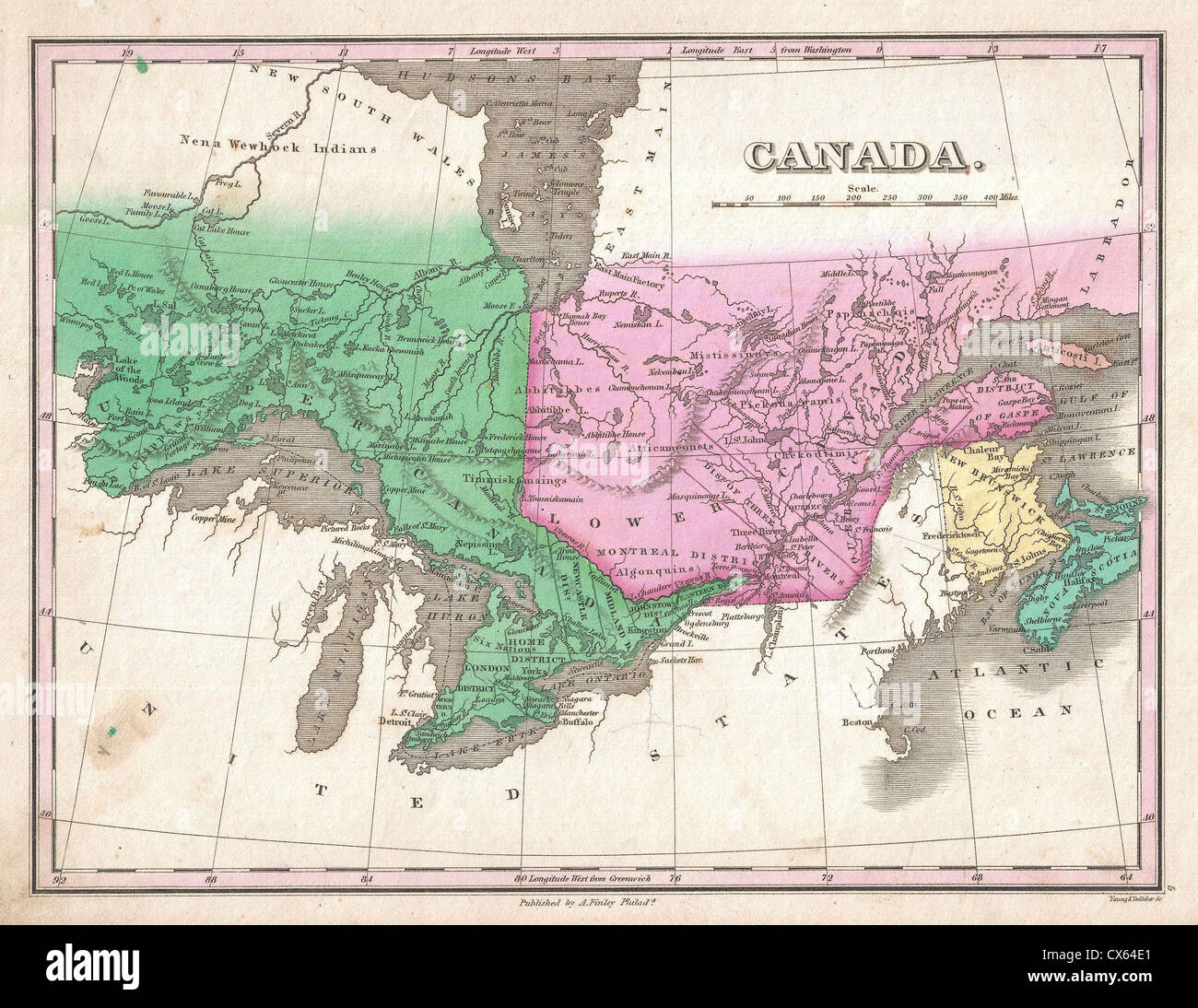 The 1827 Finley Map of Canada is an antique map that shows the early ...