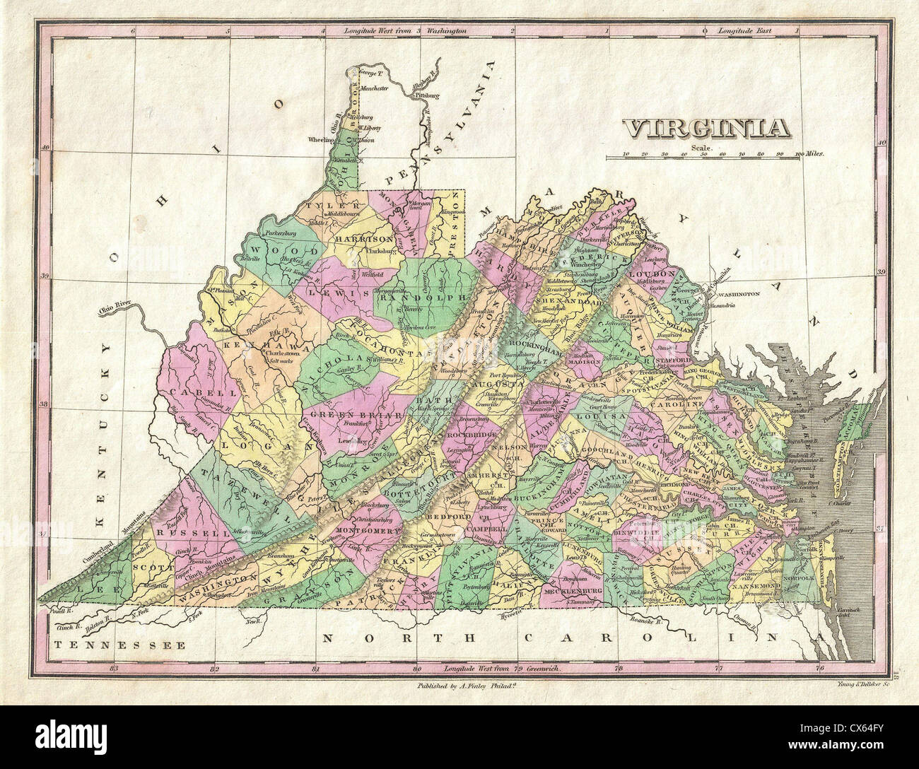 The 1827 Finley Map of Virginia is an antique map showing the ...