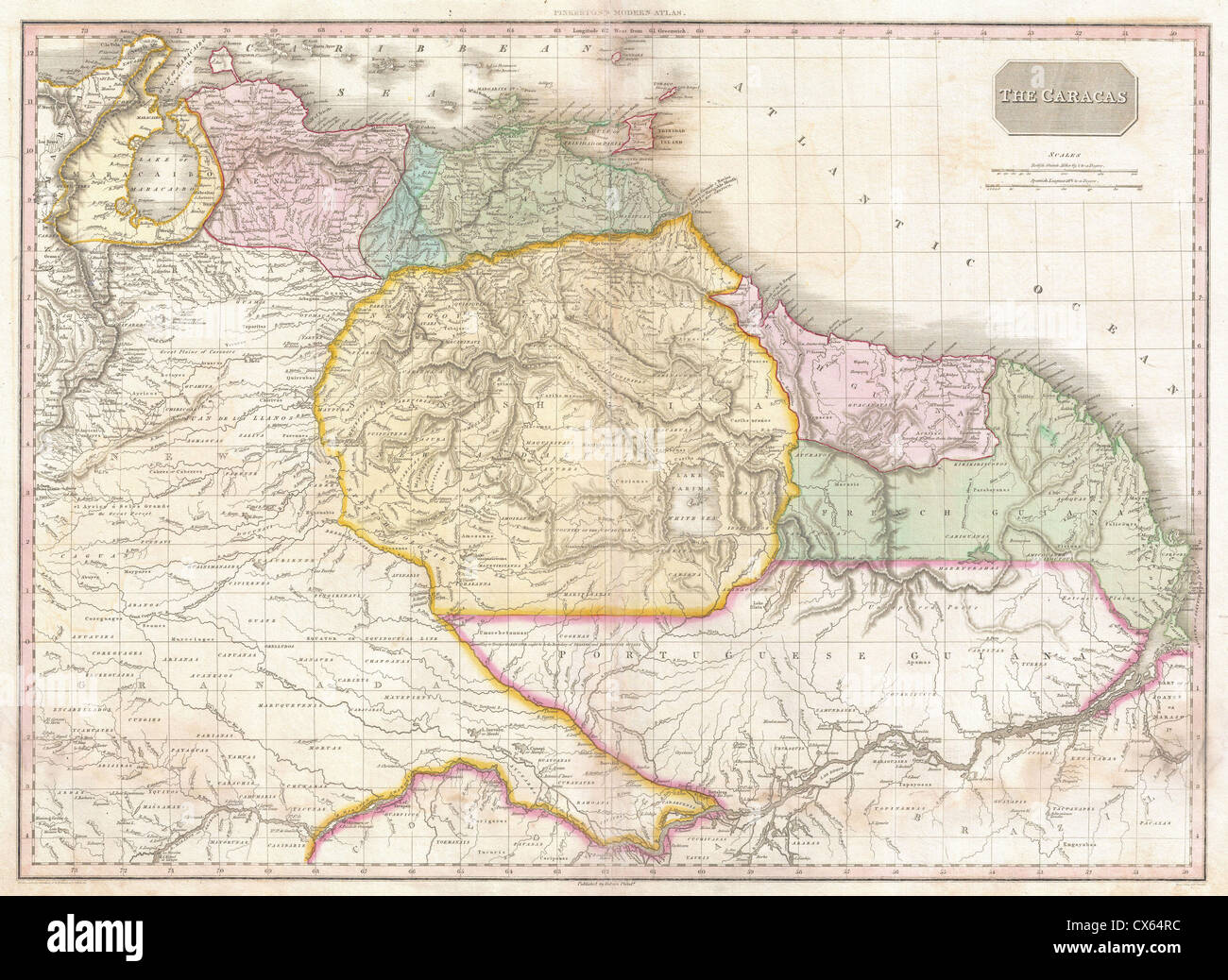 Pinkerton map of northeastern south america hi-res stock photography ...