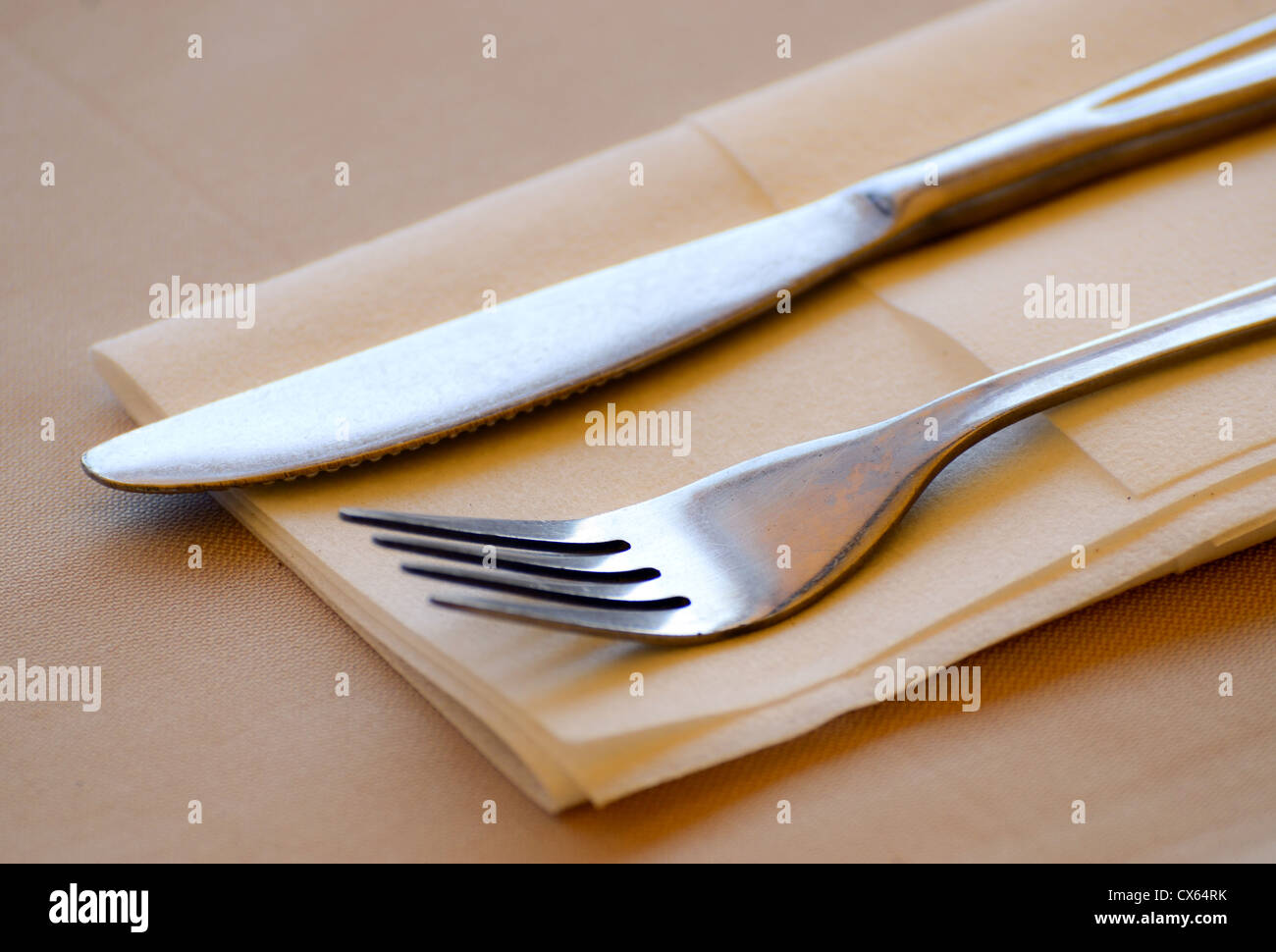 Fork and knife restaurant table set Stock Photo - Alamy