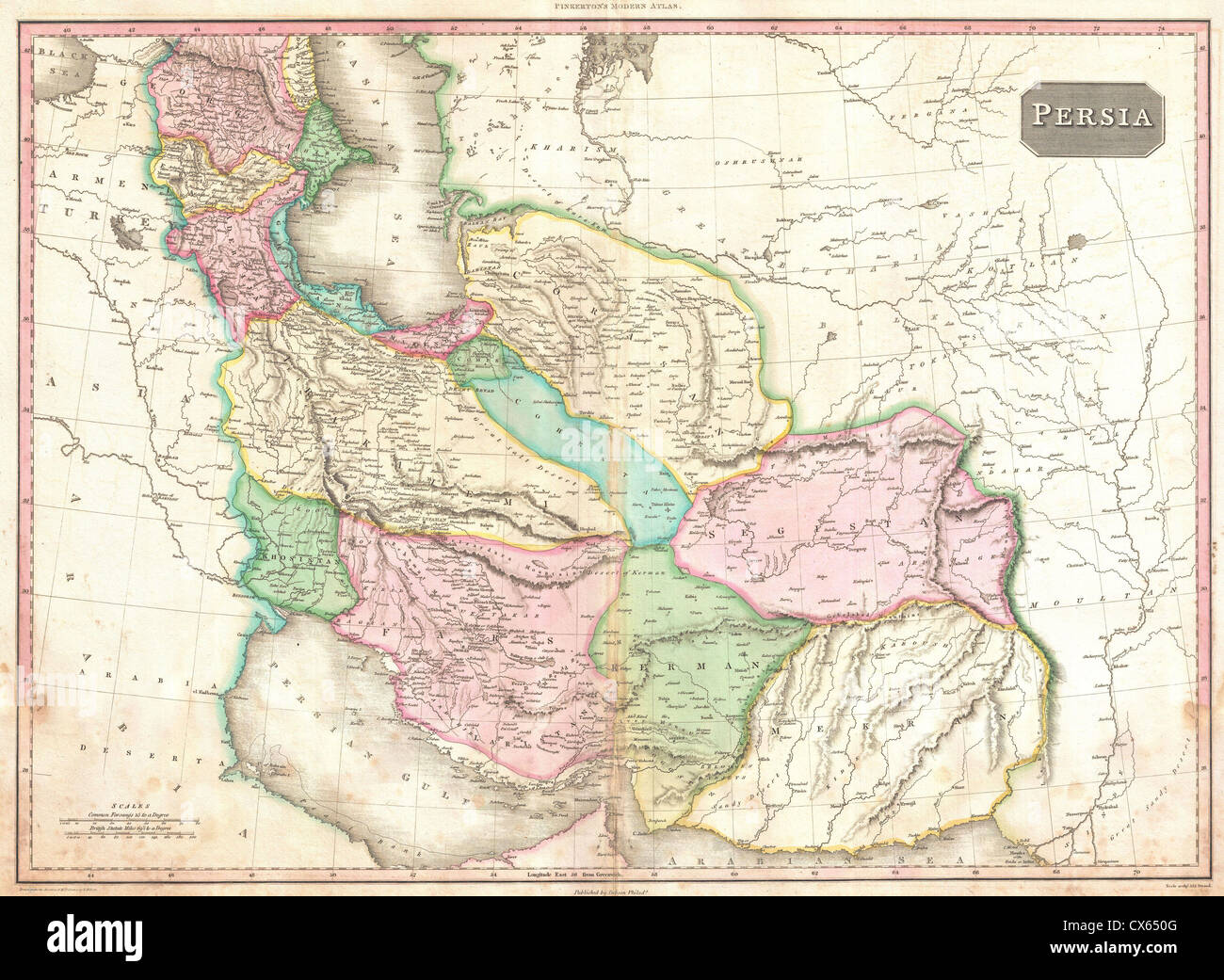 The 1818 Pinkerton map of Persia provides a historical representation ...