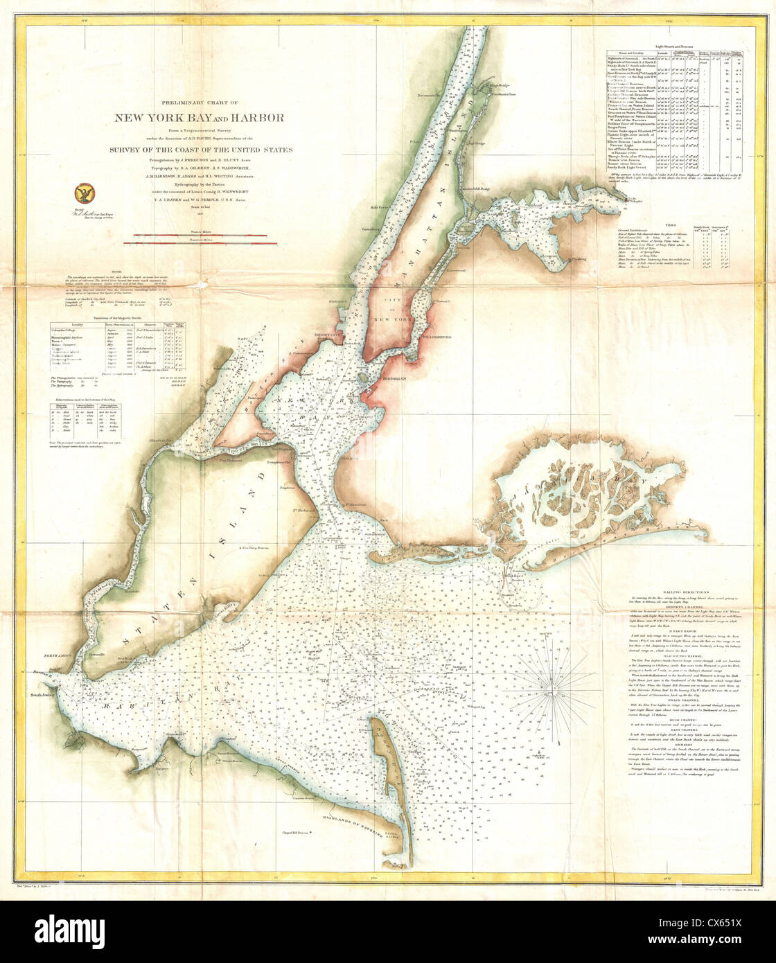1857 U.S. Coast Survey Map of New York City and Harbor Stock Photo - Alamy
