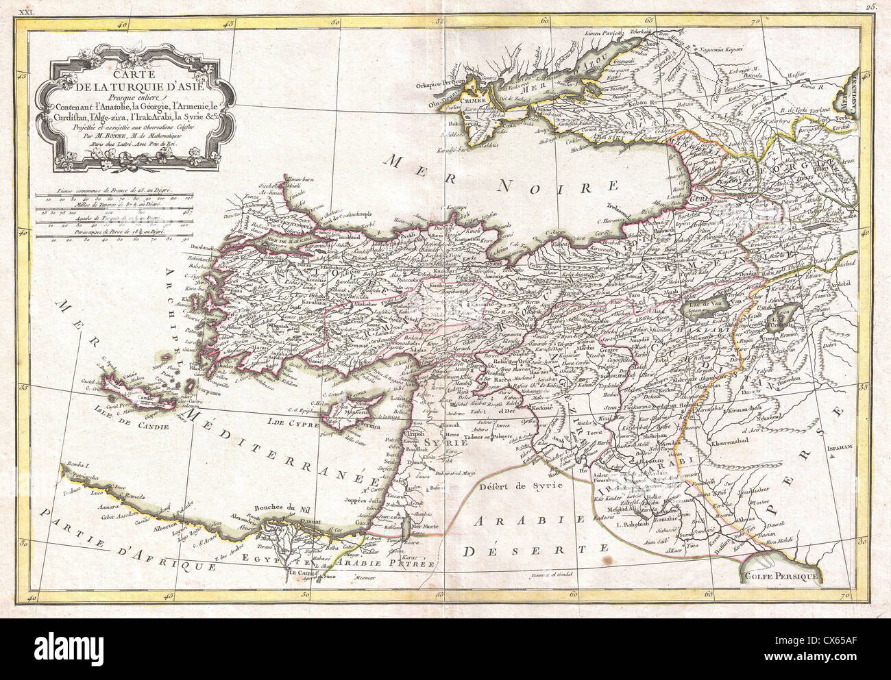 The 1771 Bonne map shows the geographic boundaries of Turkey, Syria ...