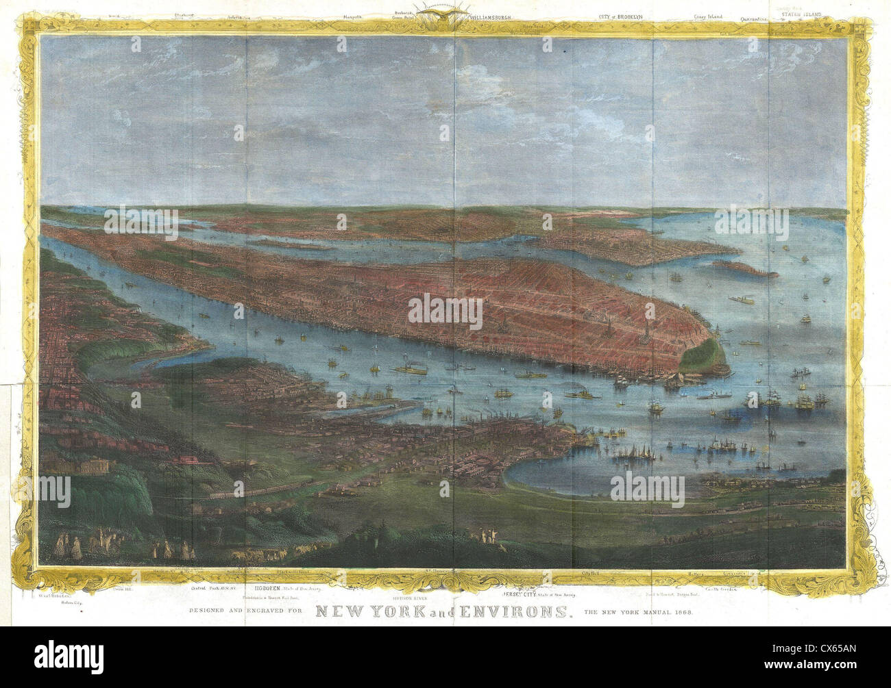 The 1868 map by Shannon and Rogers depicts the cityscape of Hoboken and ...