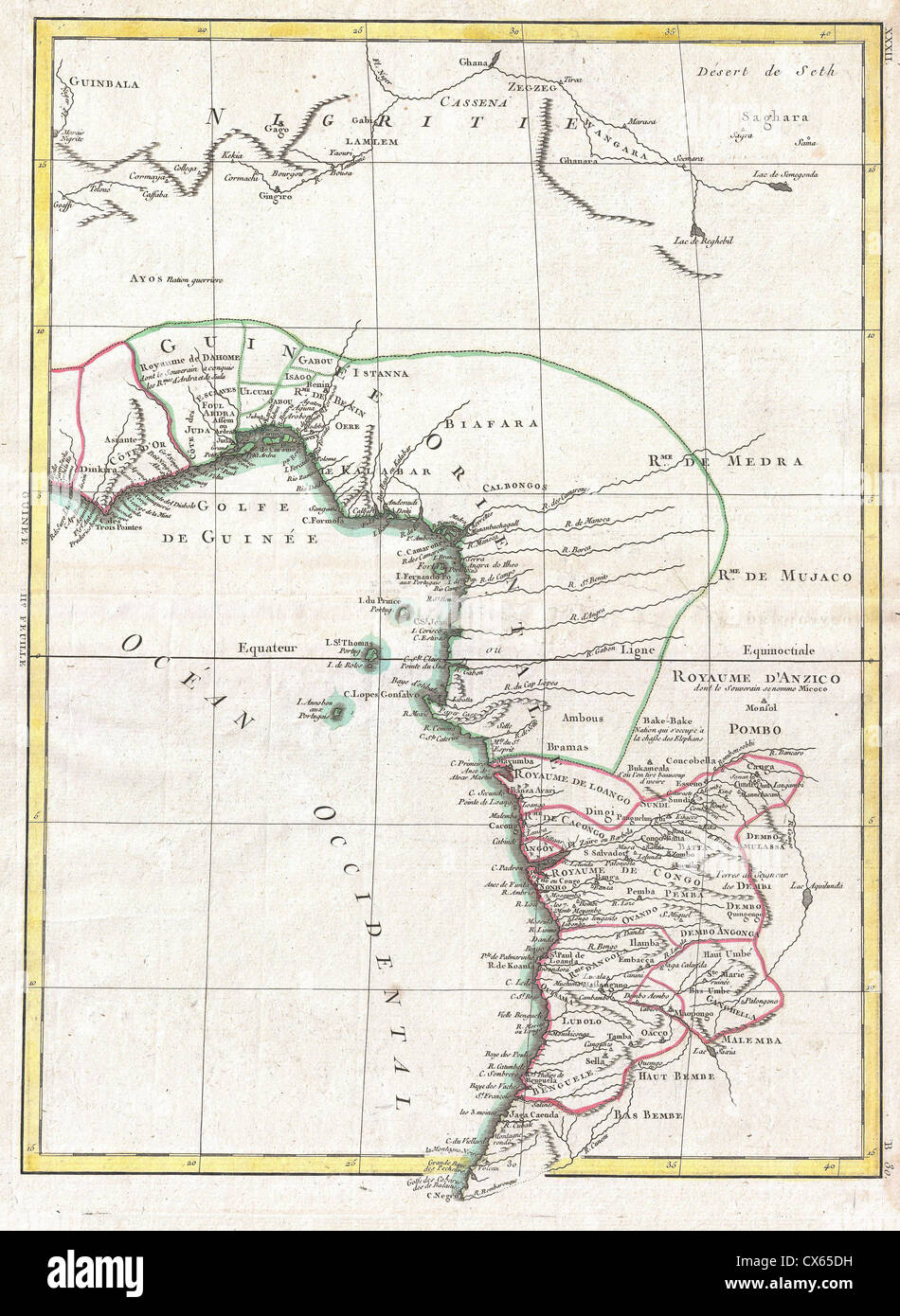 The 1770 Bonne map of West Africa illustrates the geographical features ...