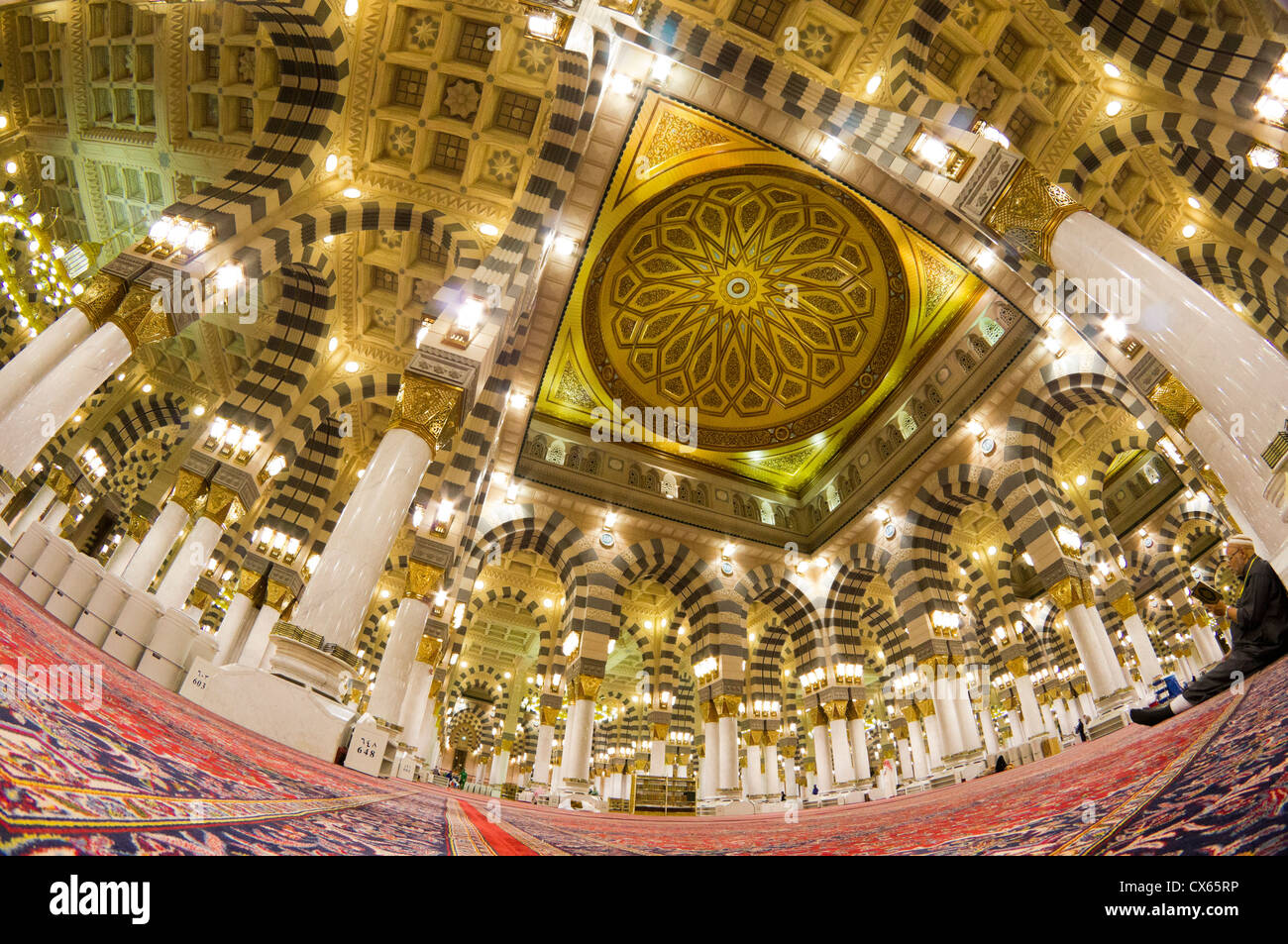 Interior of Masjid (mosque) Nabawi in Al Madinah, Saudi Arabia Stock ...