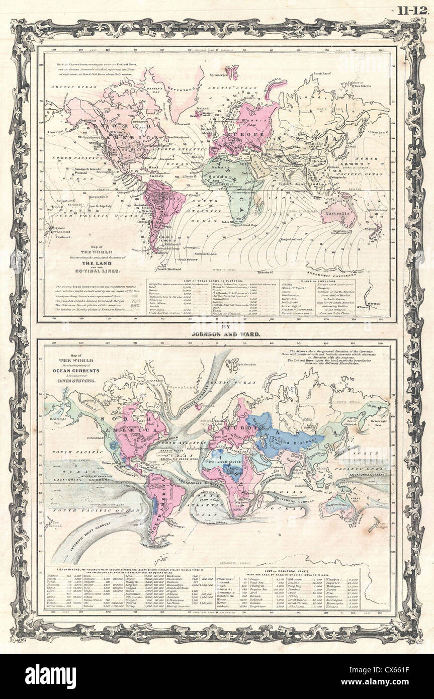 The 1862 Johnson Map of the World presents the world's ocean currents ...