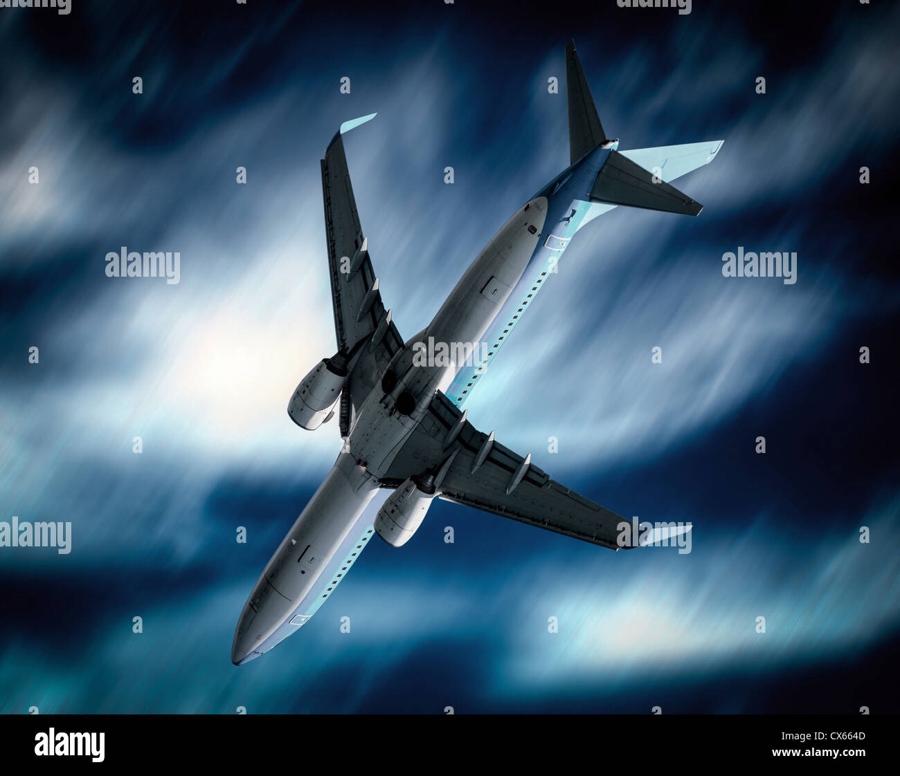 Passenger airplane falling from sky against stormy cloudscape Stock ...