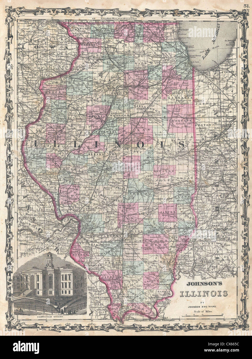 The 1862 Johnson Map of Illinois is a detailed historical map ...