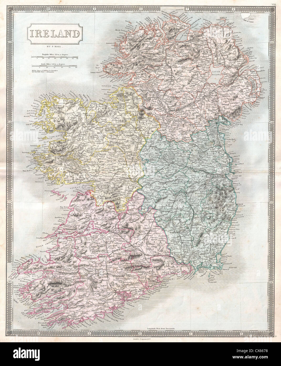 The 1850 Hall Map of Ireland is an antique map showcasing Ireland’s ...