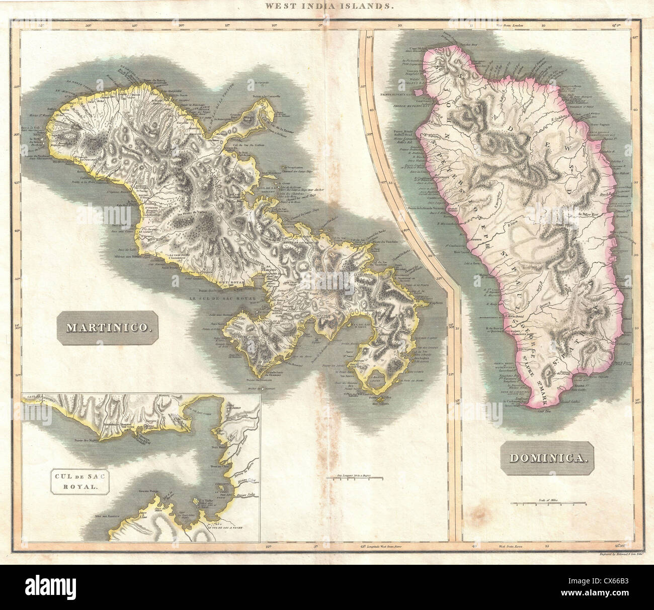 Old map of the caribbean islands hi-res stock photography and images ...