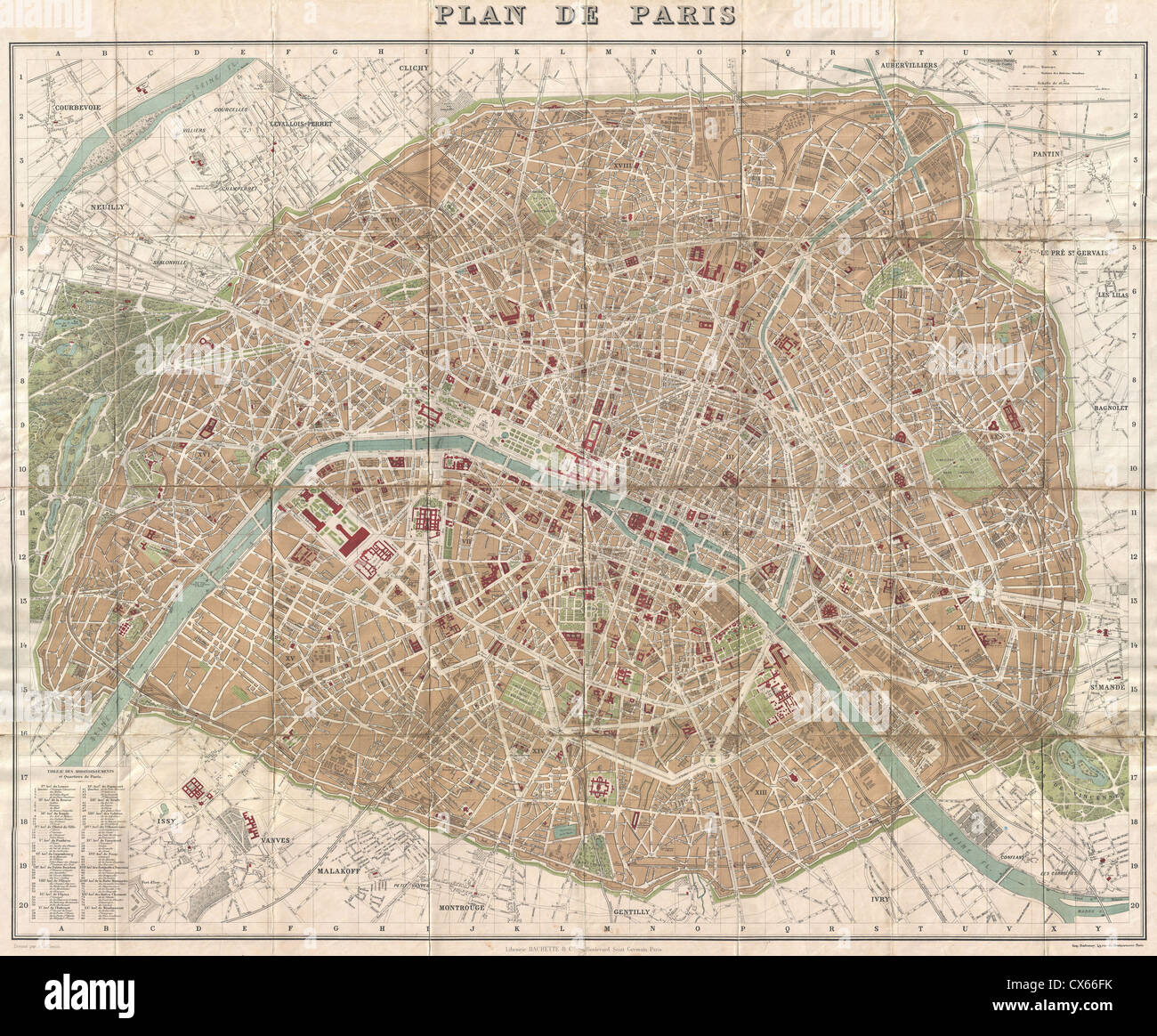 The 1894 Hachette Pocket Map of Paris shows the city's streets and ...