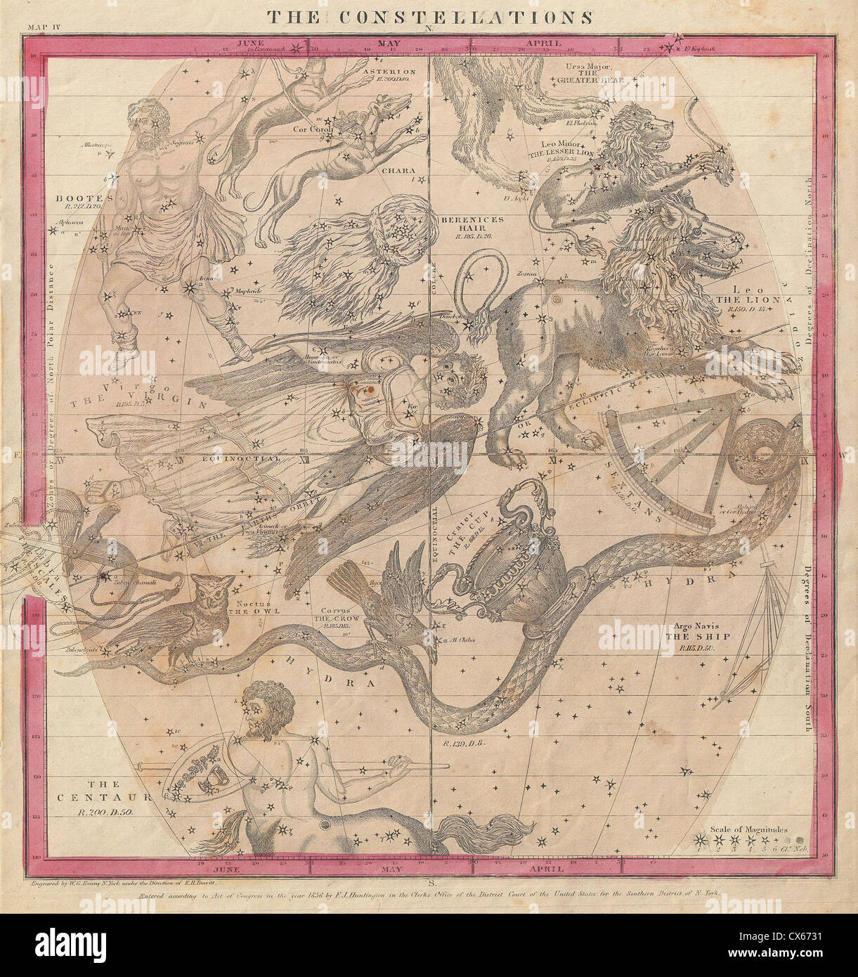 The 1856 Burritt-Huntington map of the constellations depicts the stars ...