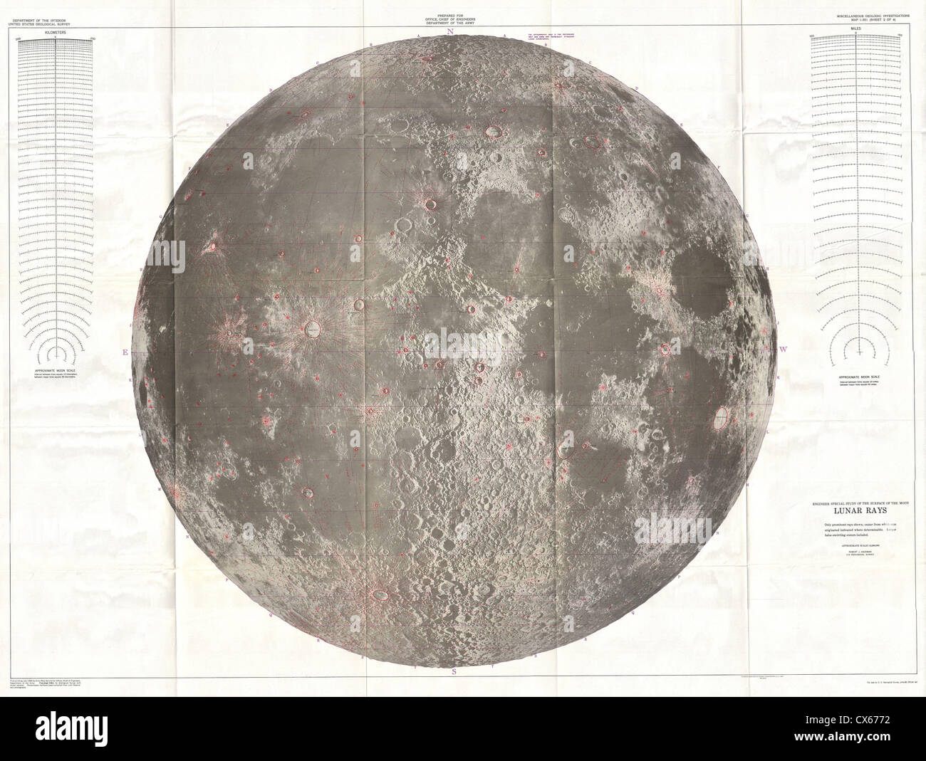 The 1961 U.S. Geological Survey Lunar Ray Map depicts the surface ...