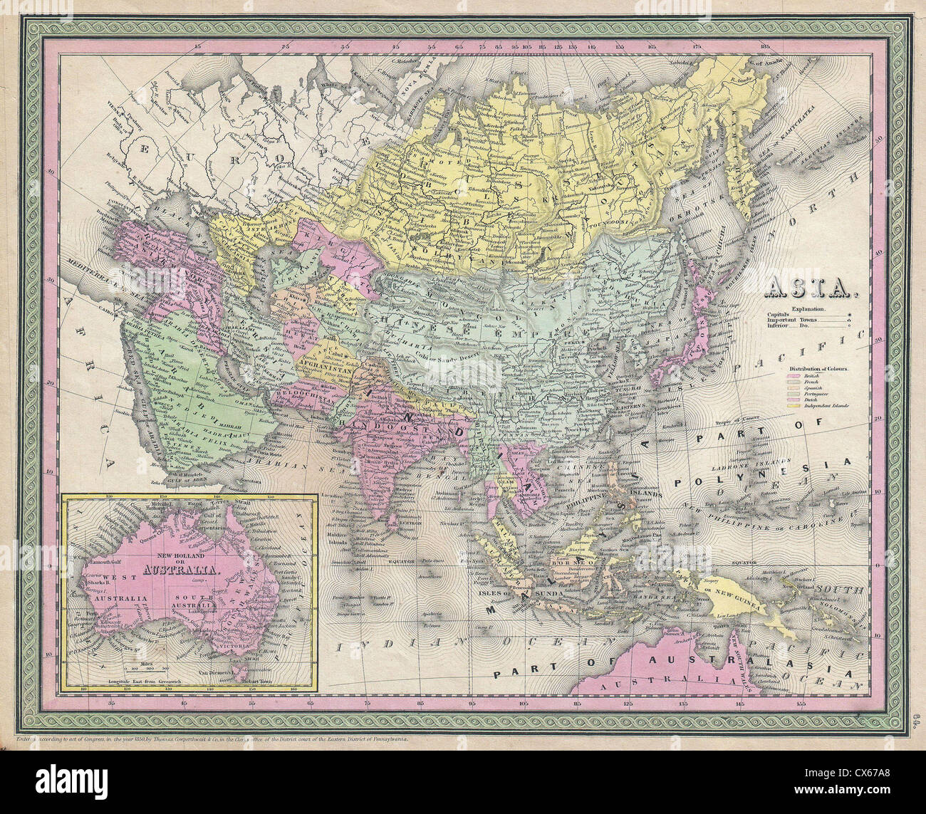 This 1853 Mitchell Map of Asia is a historic map showing the ...