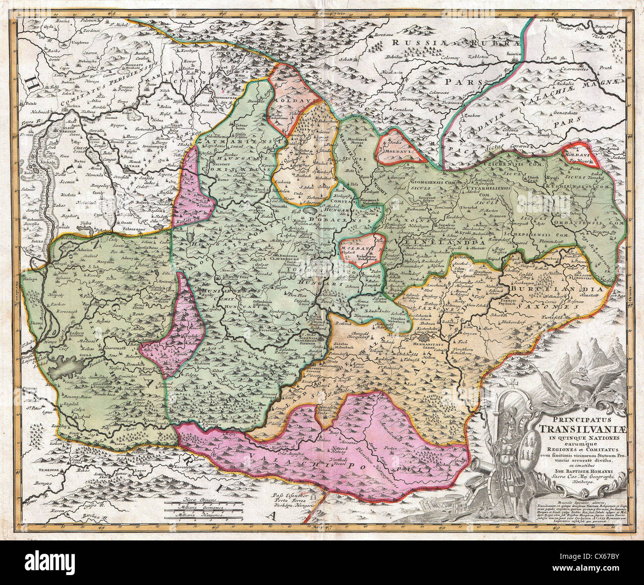 The 1720 Homann Map of Transylvania is an antique map depicting the ...
