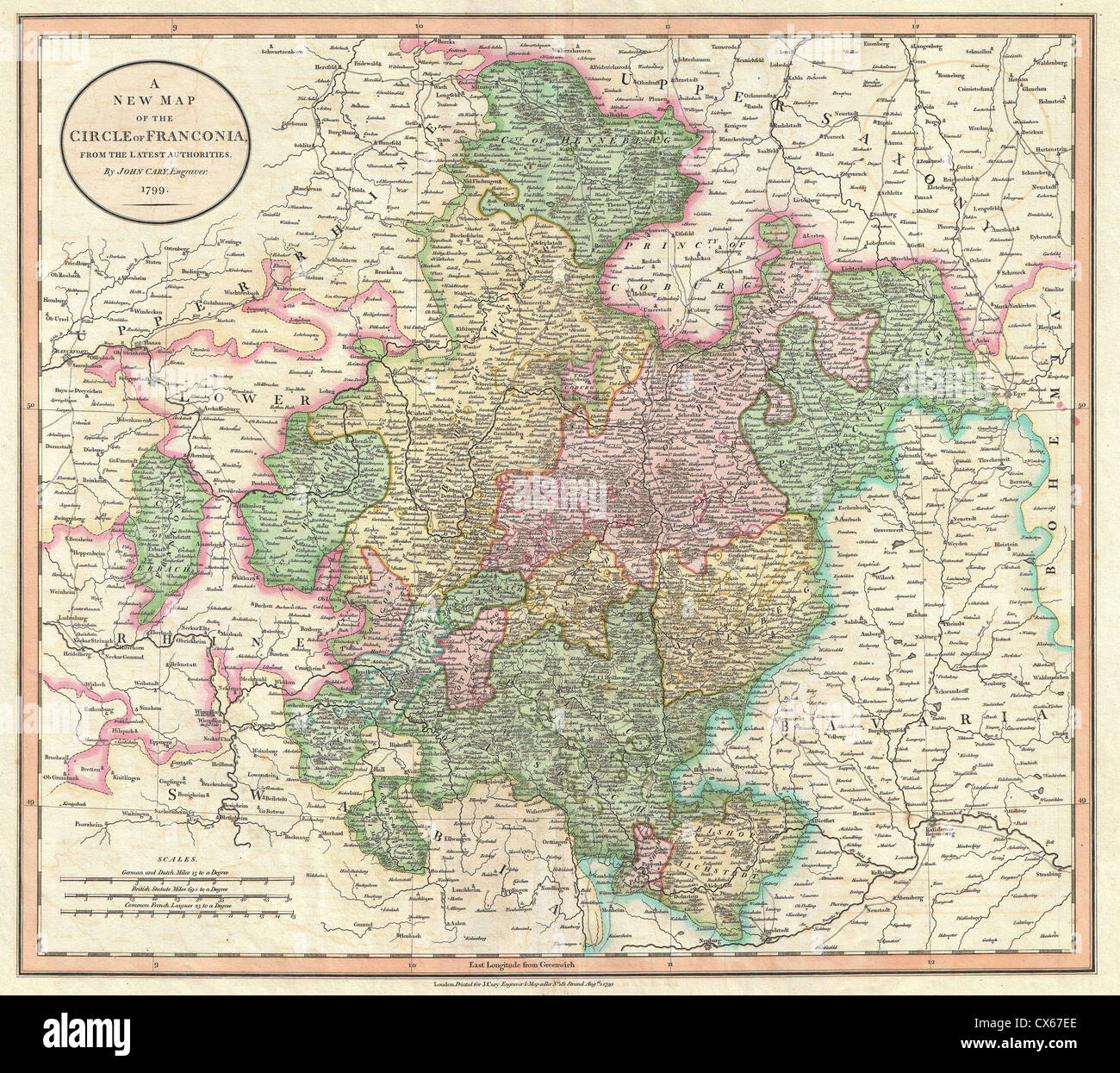 The 1799 Cary Map of Franconia is an antique map depicting the region ...