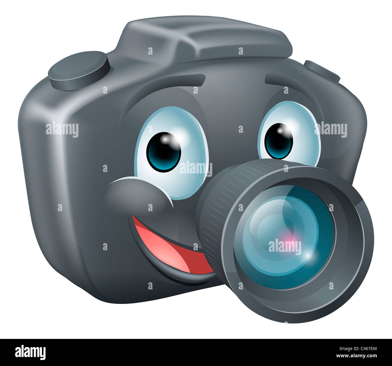 Illustration of a cute happy DSLR camera mascot character with a big ...