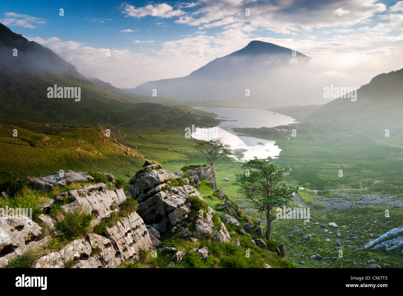 Cwm Idwal in Summer, with Llyn (Lake) Idwal and Pen yr Ole Wen in the ...