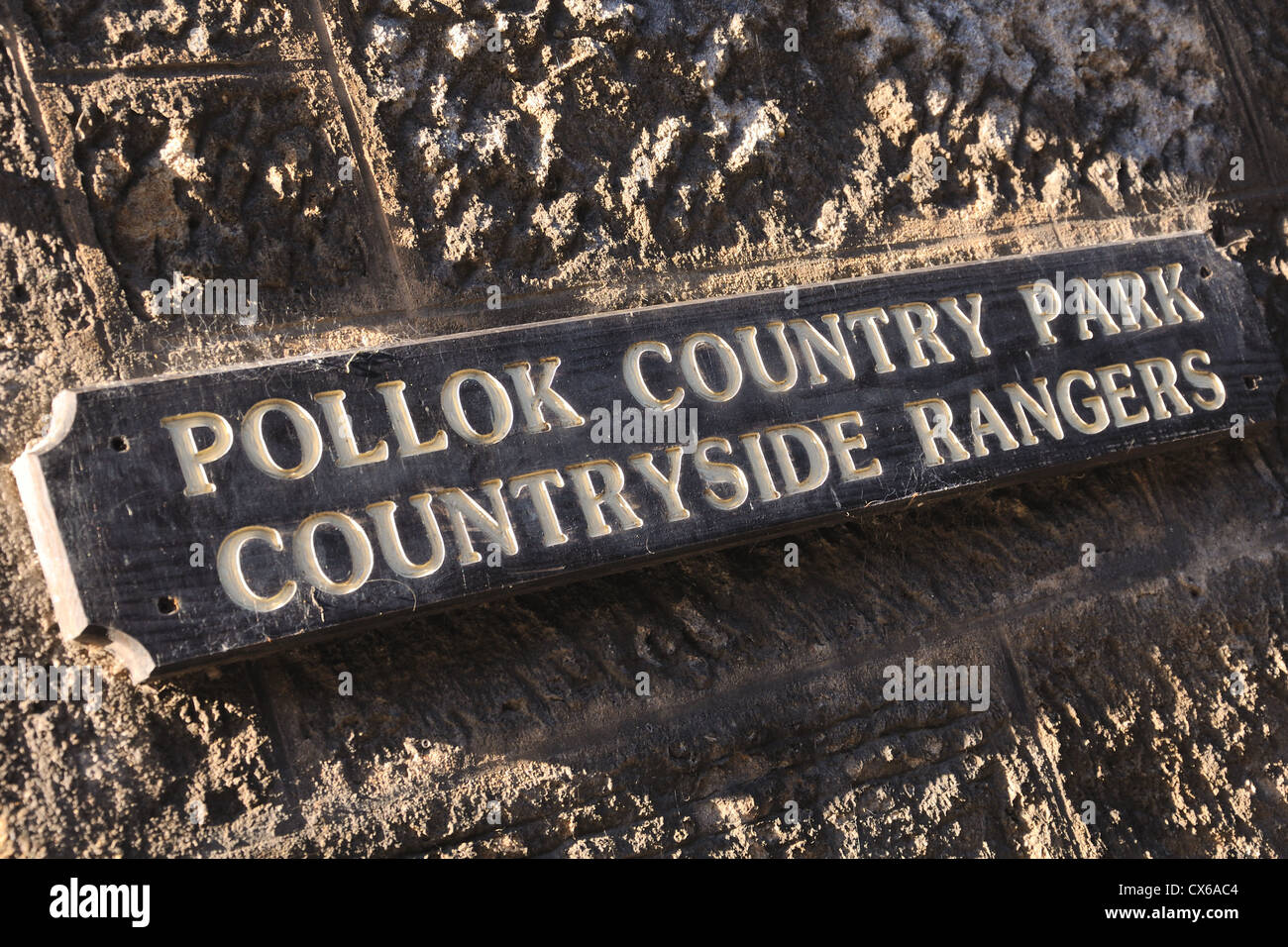 Sign on wall indicating workplace of Countryside Rangers in Pollok ...