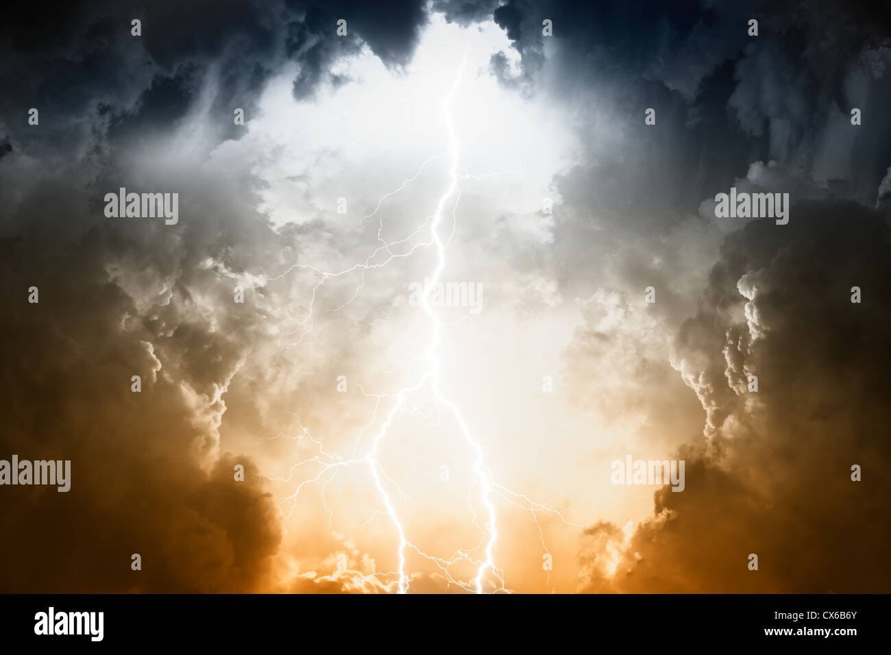Nature force background - lightnings in sky with dark clouds Stock ...