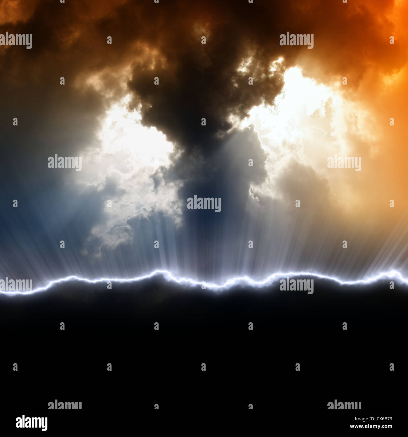 Nature force background - lightnings in sky with dark clouds Stock ...
