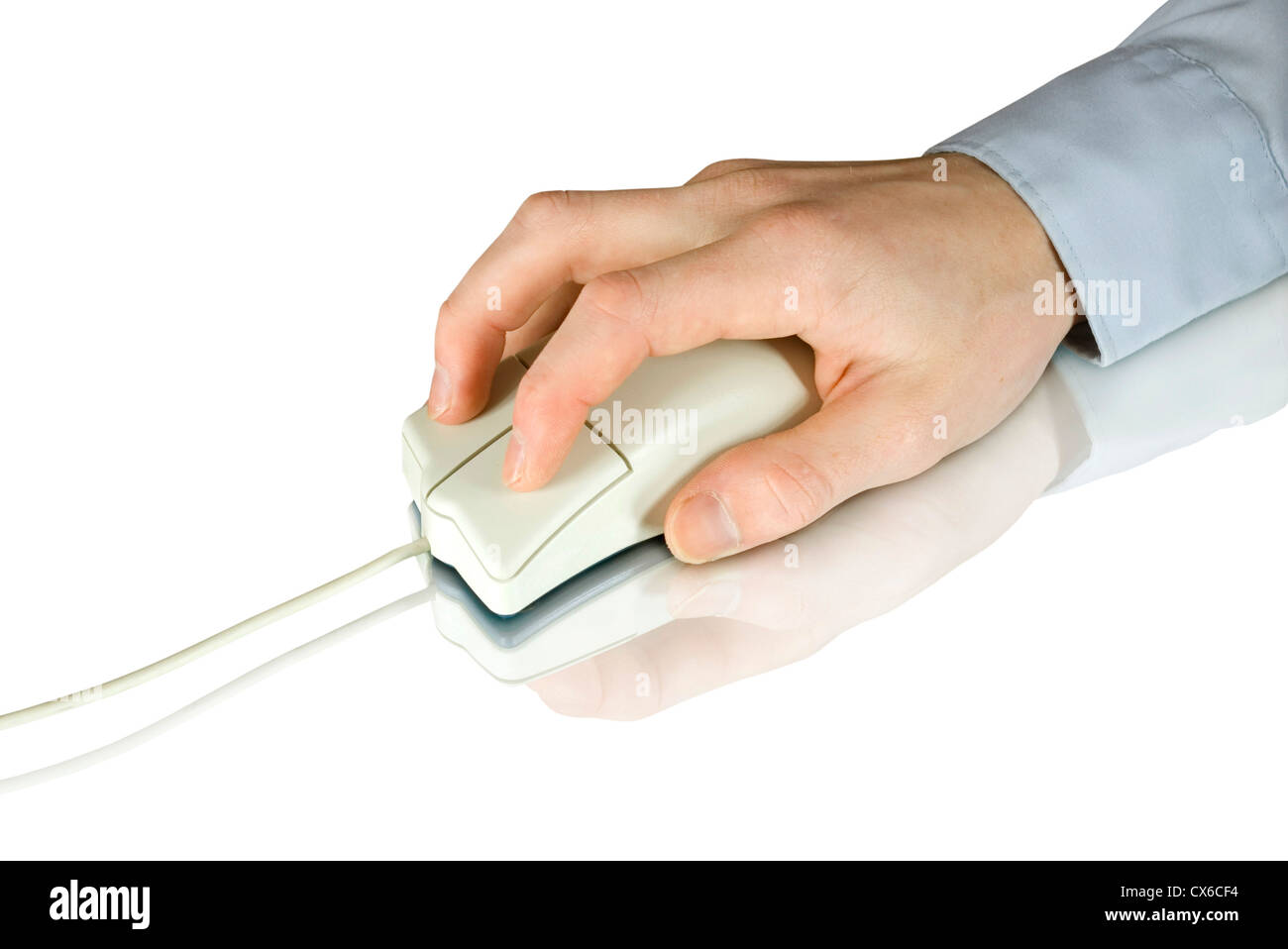 White computer mouse and hand on white Stock Photo - Alamy