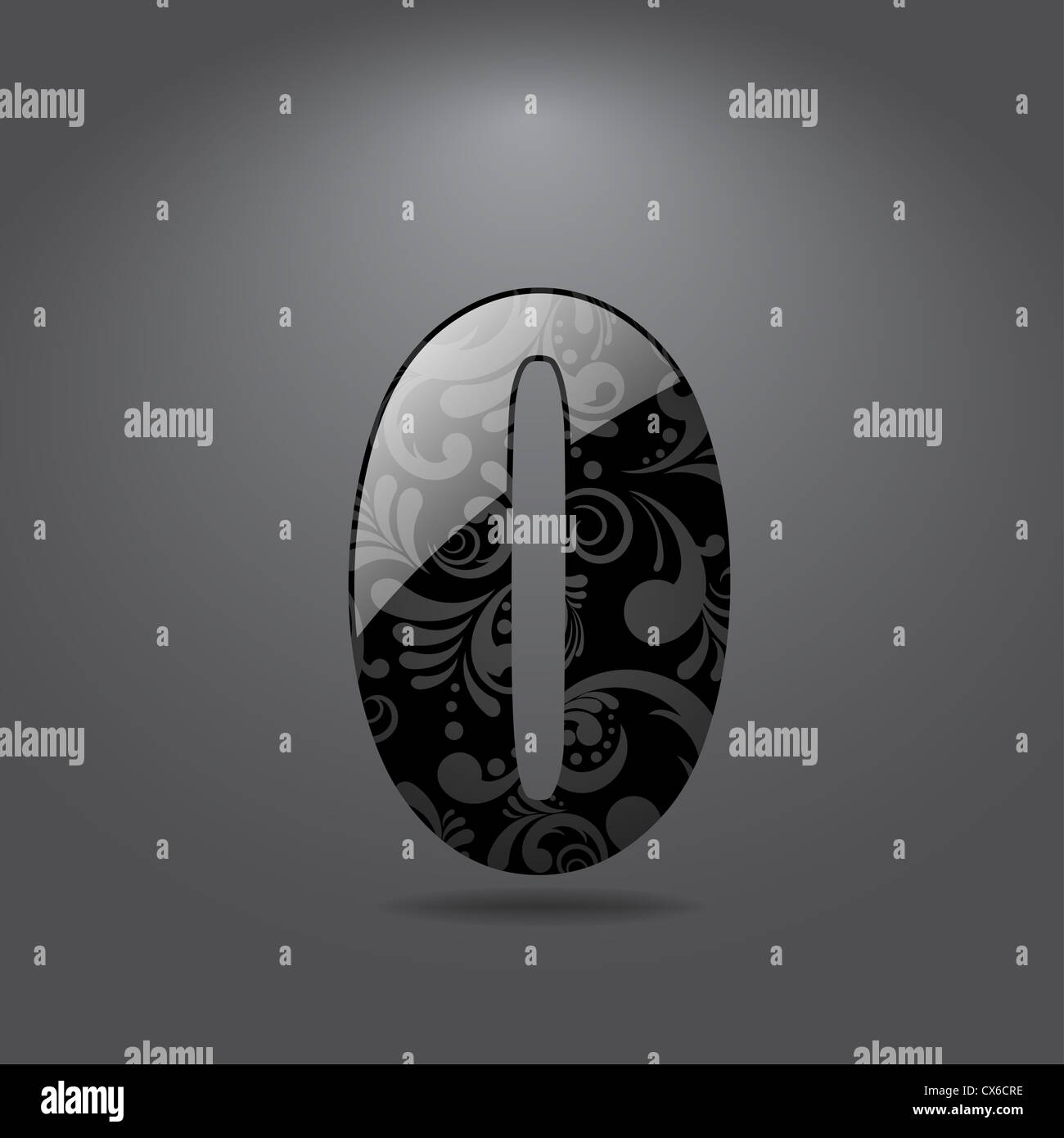 Glossy digit 0 - symbol with floral ornate, isolated on gray background ...