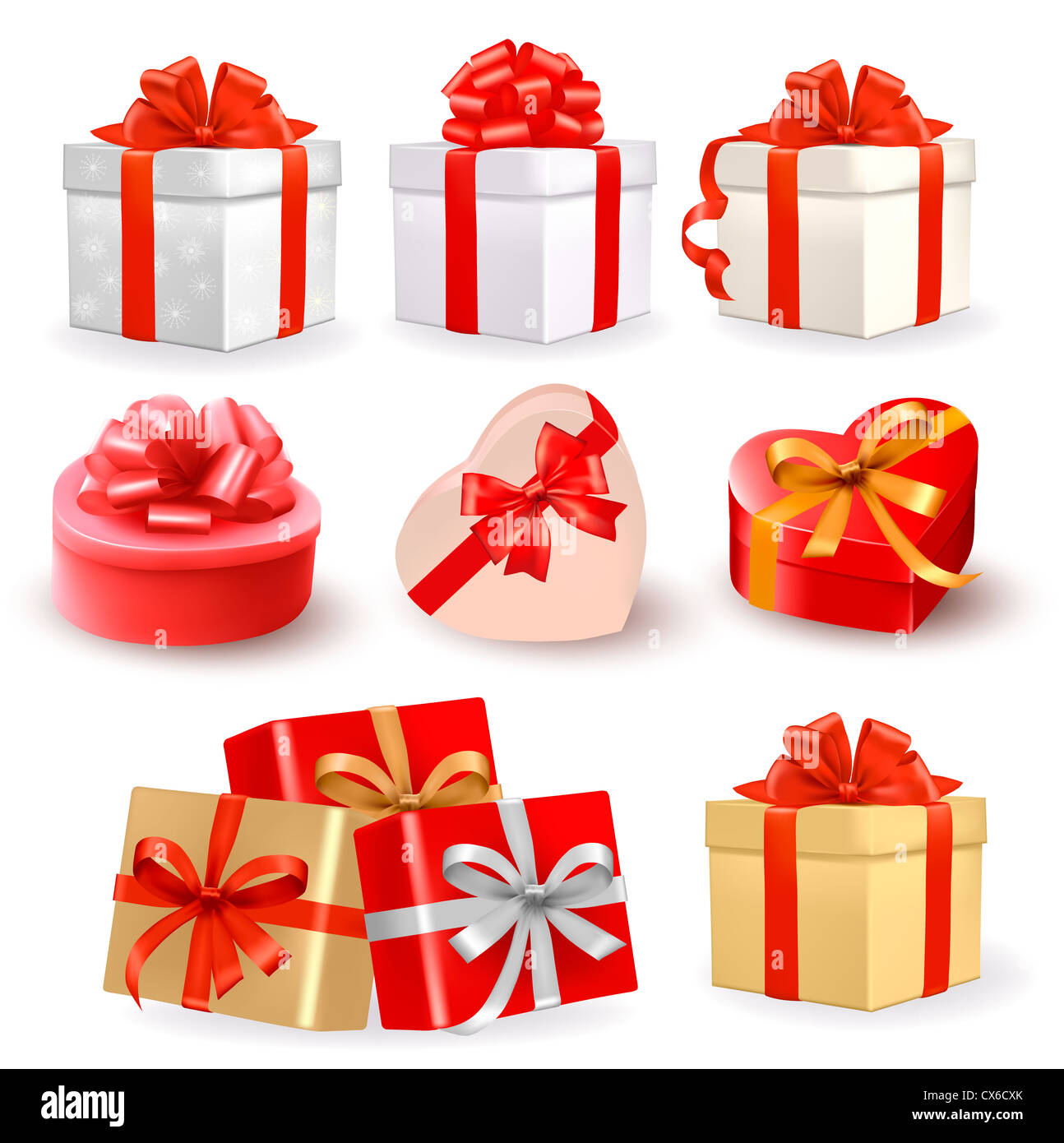 Set of colorful gift boxes with bows and ribbons Stock Photo - Alamy