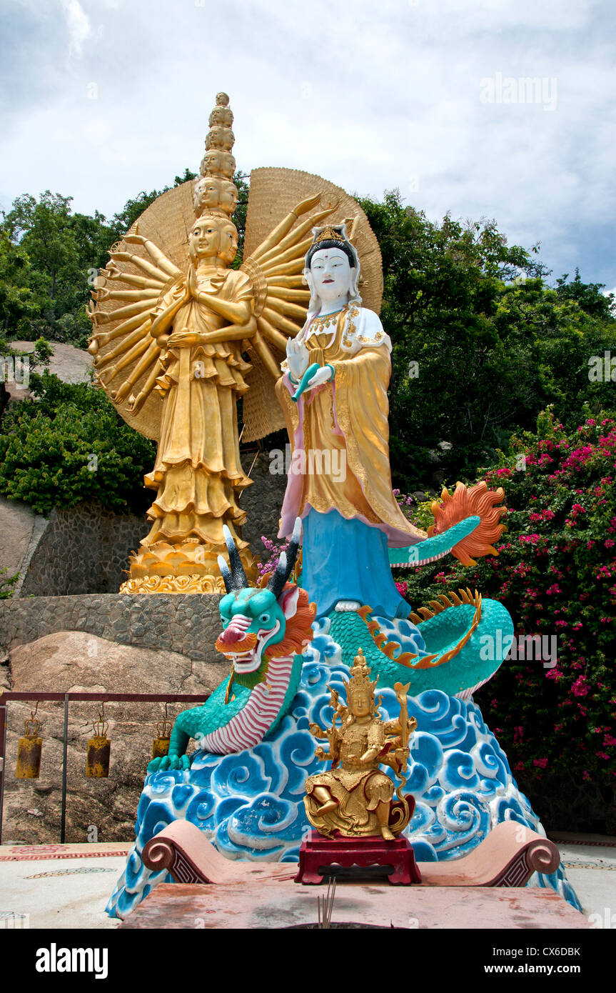 Female deities golden figures Khao Takiab Buddhist temple Hua Hin ...