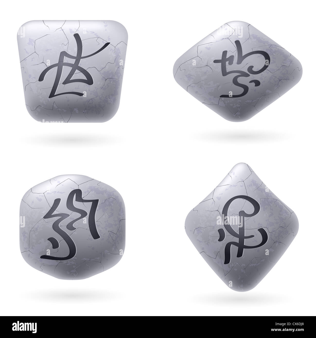 Runic Stones with Magical Spells. Set number Six on white Stock Photo ...