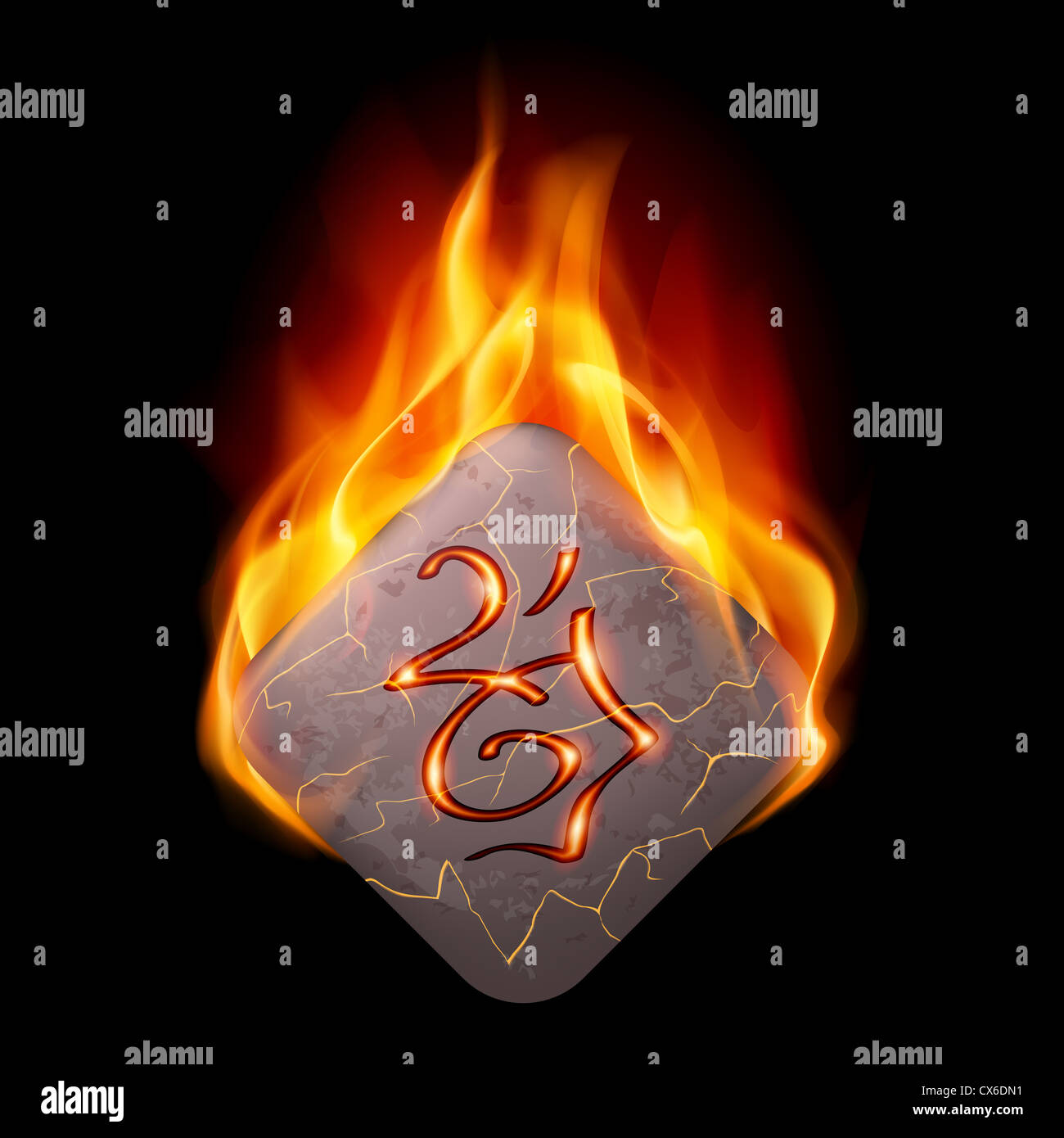Burning rune stone with magical spells. Number One on black Stock Photo ...