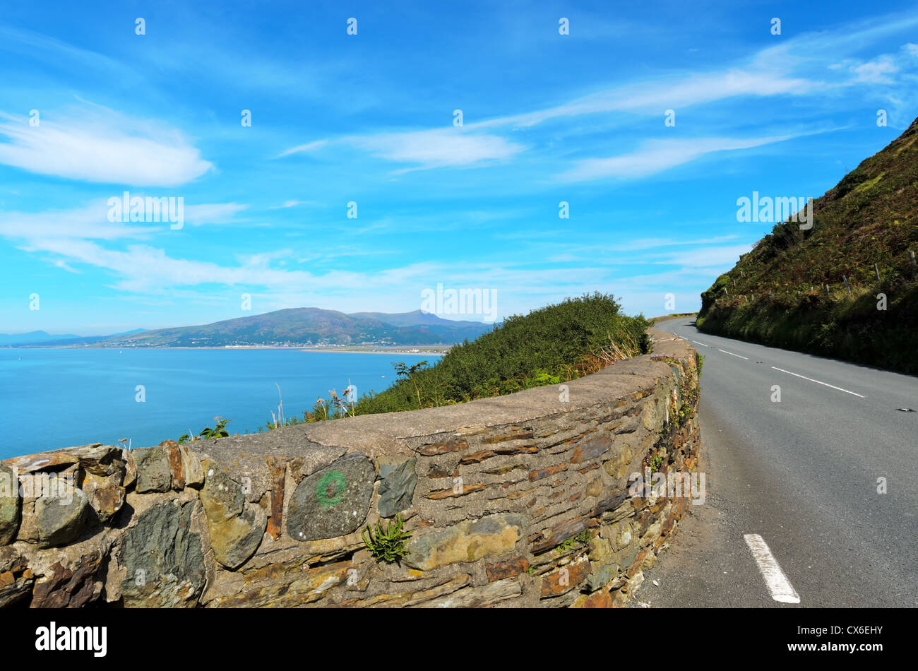 Winding Welsh road heading towards Barmouth in Gwynedd Wales Stock ...