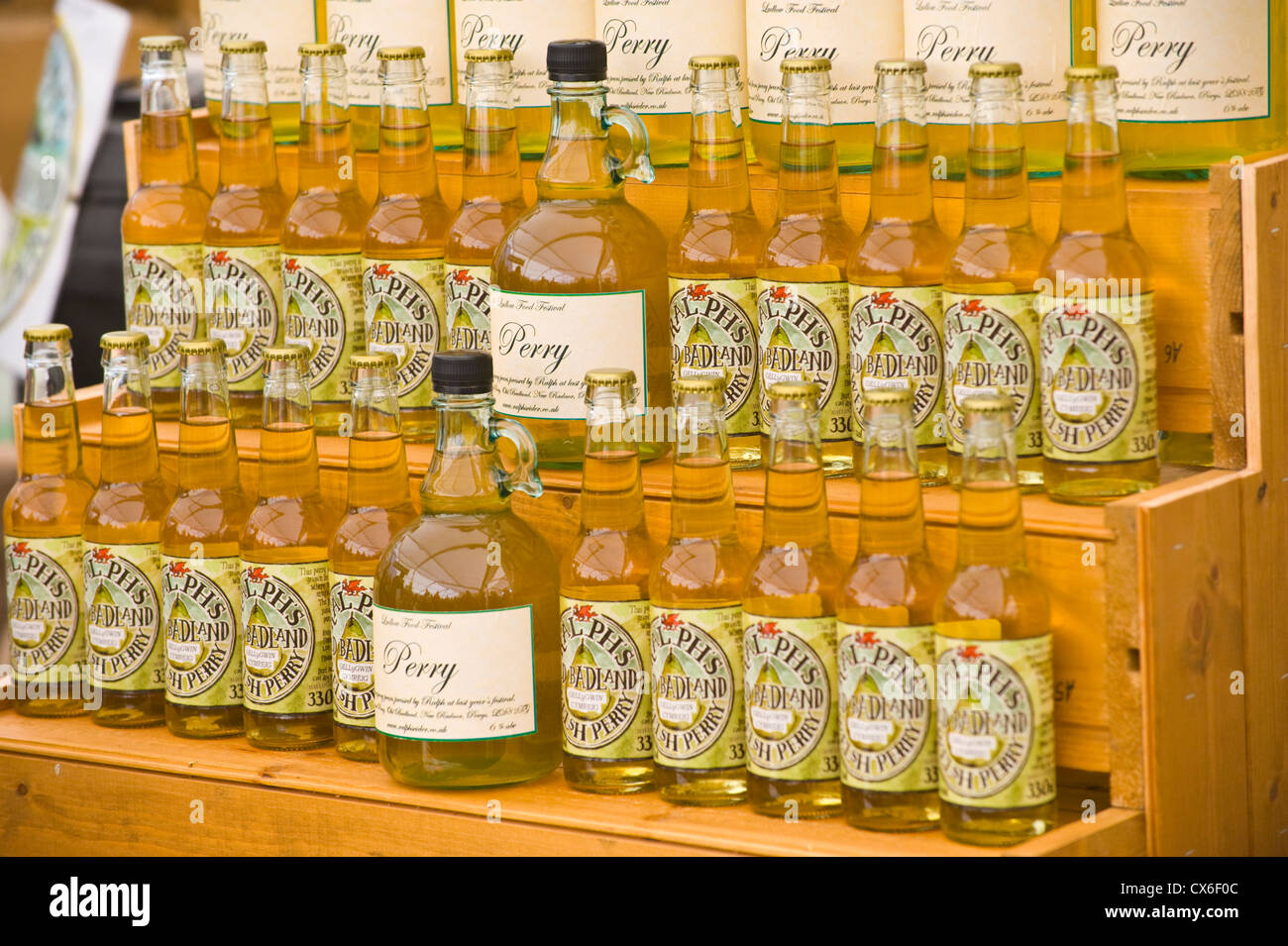 Bottles of Ralph's Perry for sale on stall at Ludlow Food Festival 2012 ...