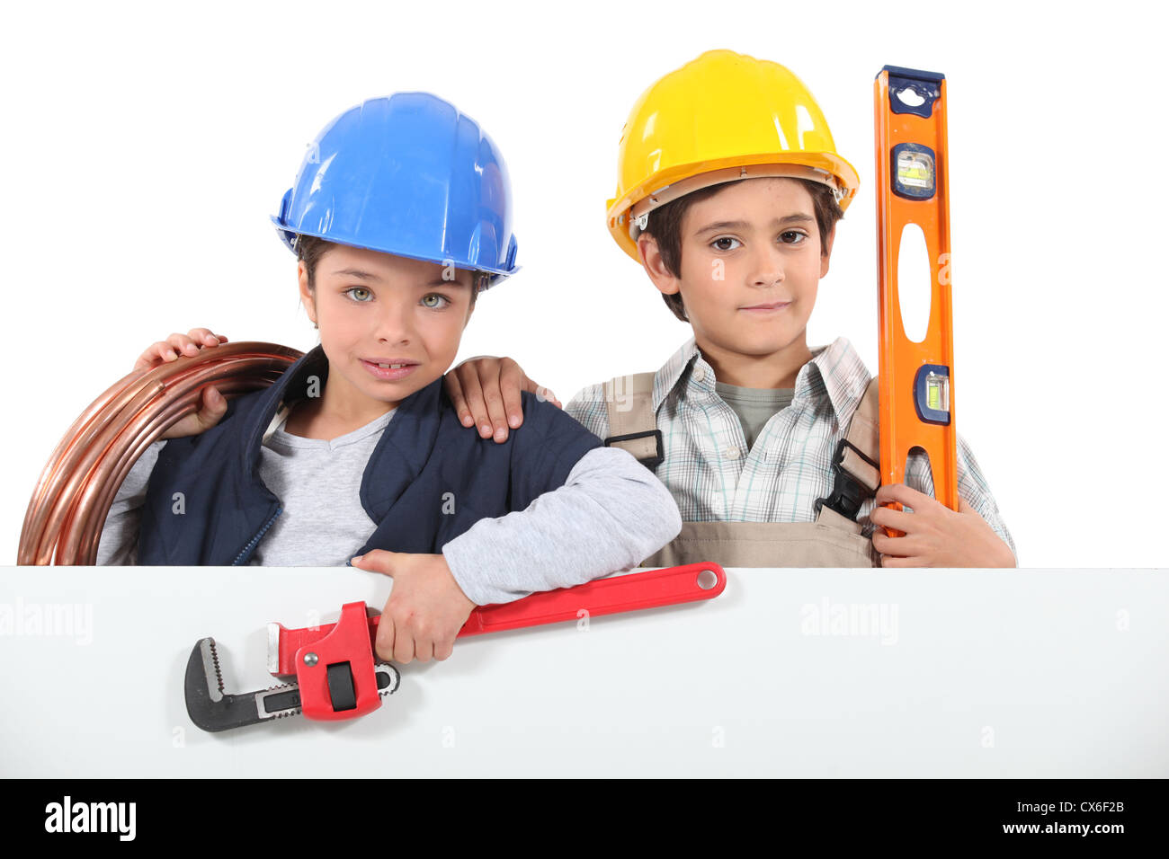 Kids dressed up as builders Stock Photo - Alamy
