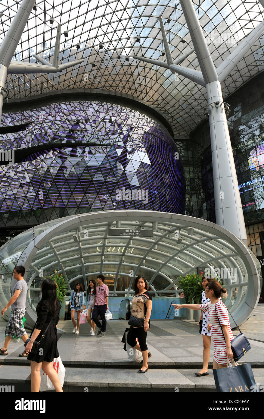 Entrance to underground shopping complex and MRT at ION Orchard in ...