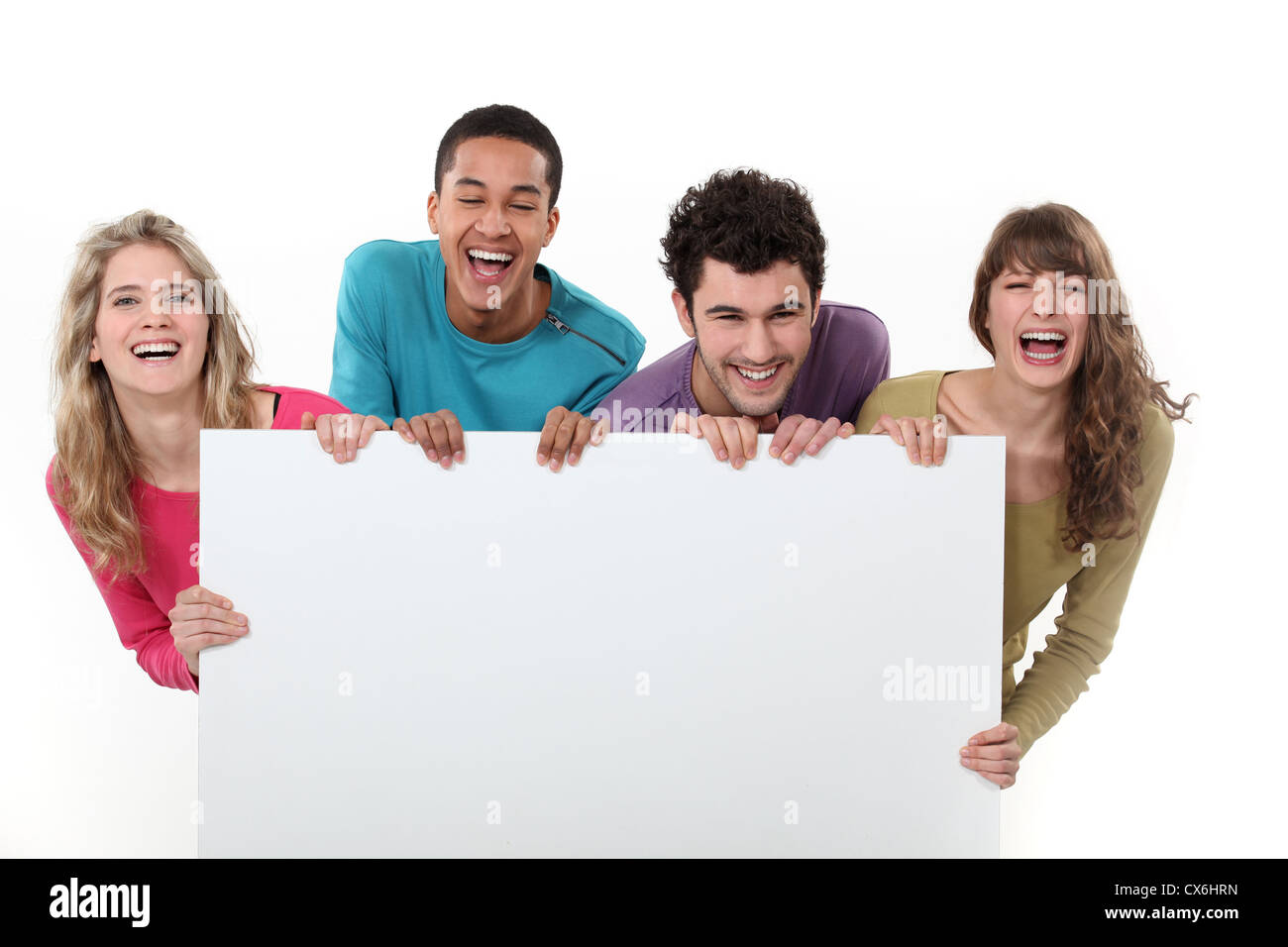 People holding a message board Stock Photo - Alamy